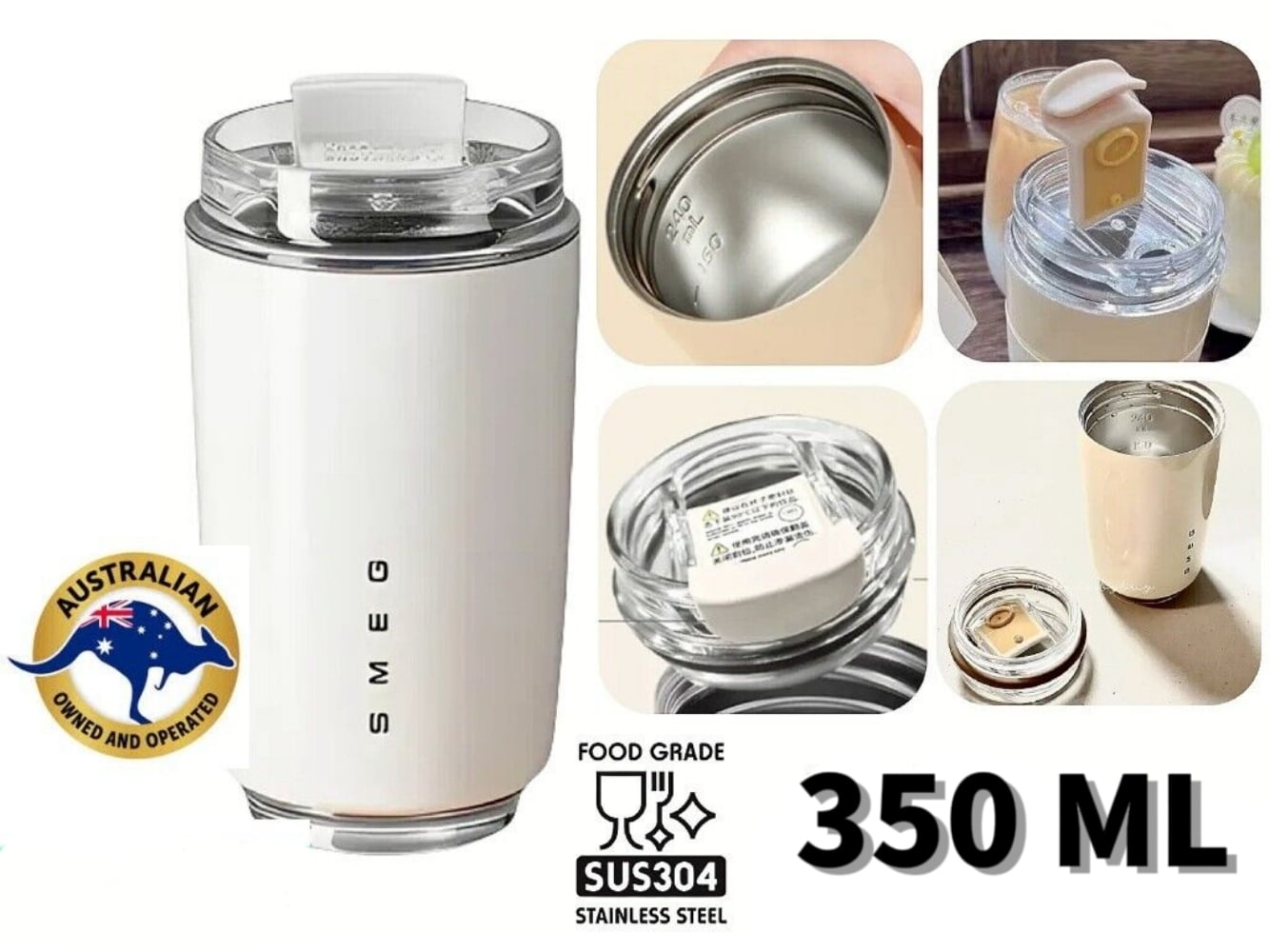 Smeg Portable Stainless Steel Thermal Bottle 350ml Insulated Travel