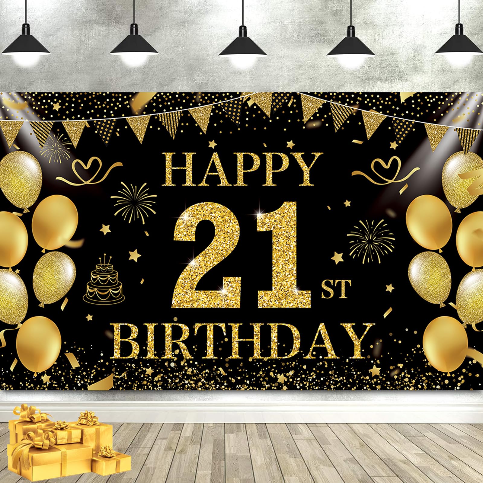 SMENGGIL Black Gold Happy Birthday Backdrop Banner Photography ...