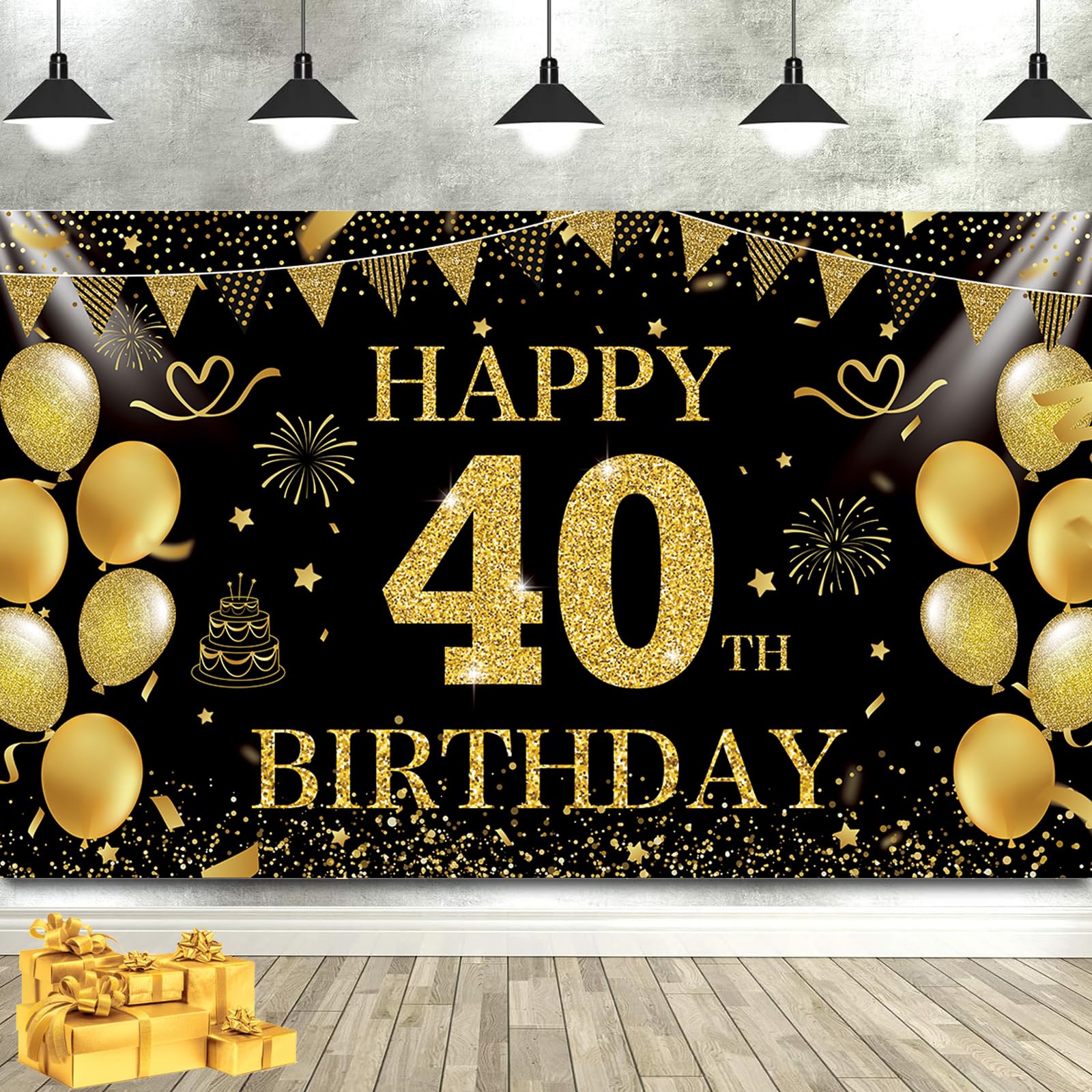 SMENGGIL Black Gold Happy Birthday Backdrop Banner Photography ...