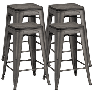 Metropolis Metal Counter Stool Wood Seat, Gunmetal - Walmart.com