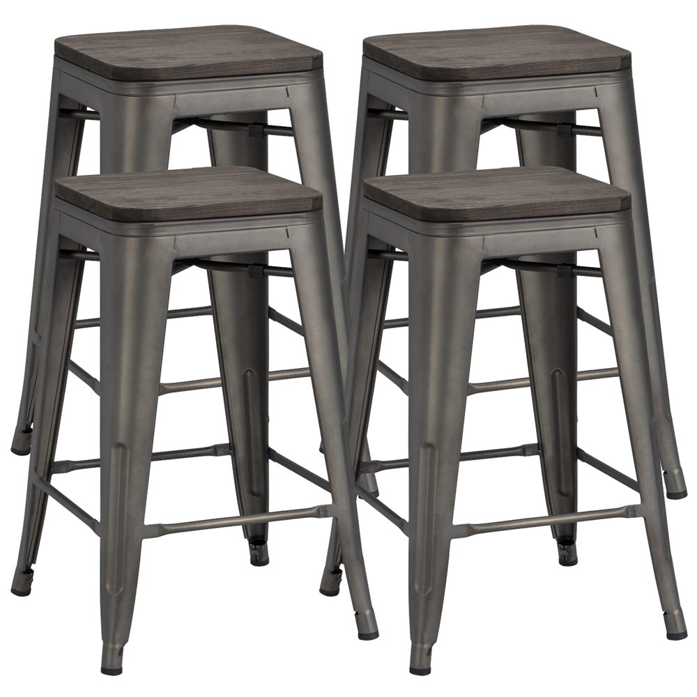 AmeriHome Rustic Gunmetal 24 in. Metal Bar Stool - 2 Piece - Walmart.com