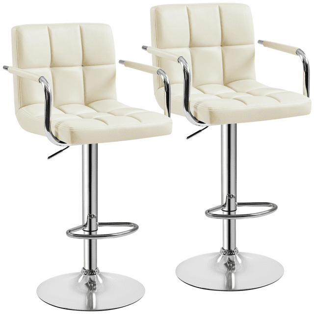 Alden Design Adjustable Modern Faux Leather Bar Stools with Swivel, Set ...