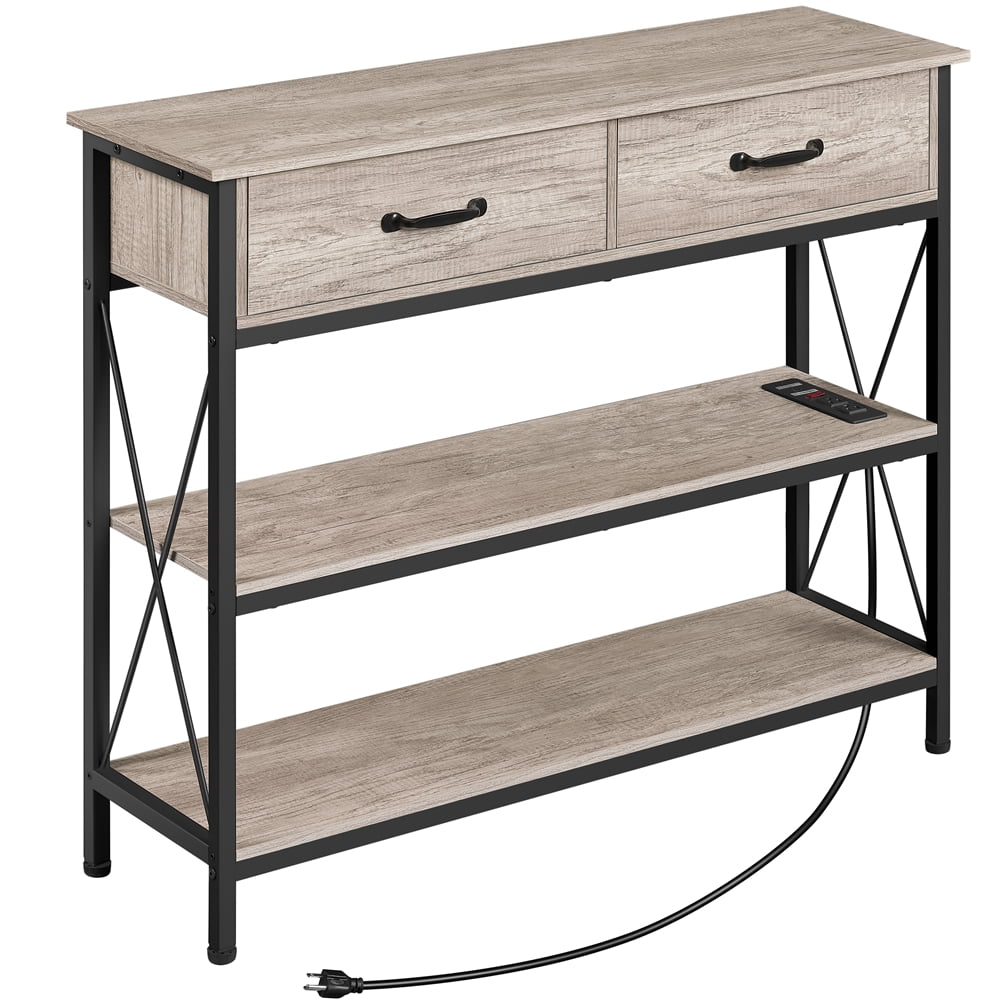 Alden Design 3 Tier Console Table with Power Outlet 2-Drawers & 2 ...