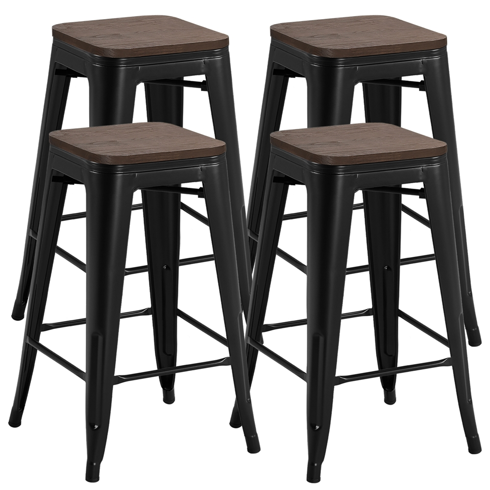 Metropolis Low Back Metal Counter Stool With Wood Seat (Set of 4 ...