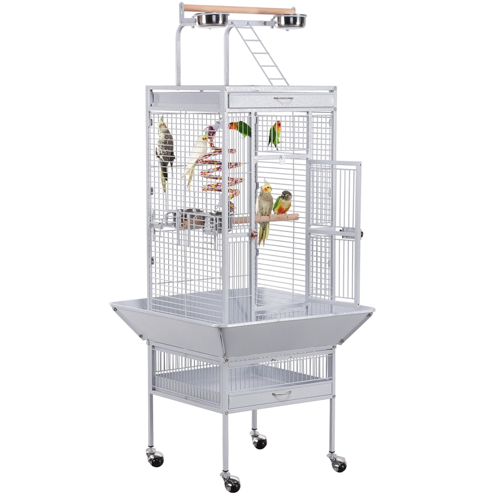 Alden Design 61.5" Rolling Metal Bird Cage with Play Top, White ...