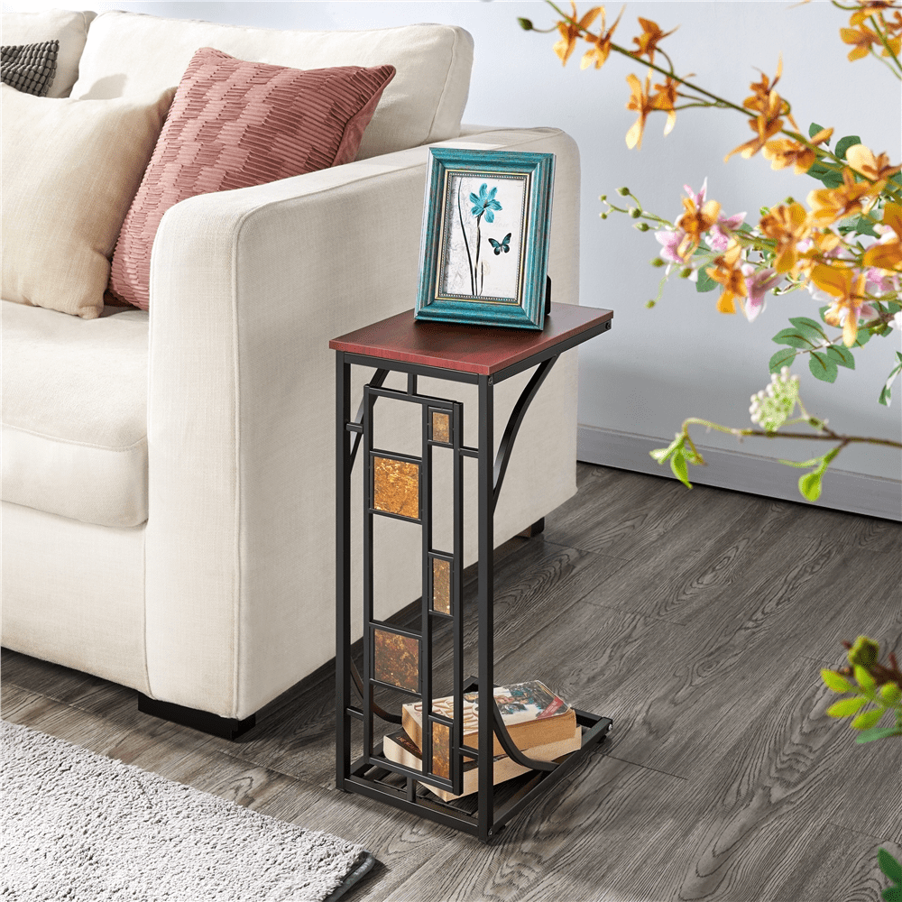 SMILE MART Sofa Side Table Snack Table C Shaped End Table for Living ...