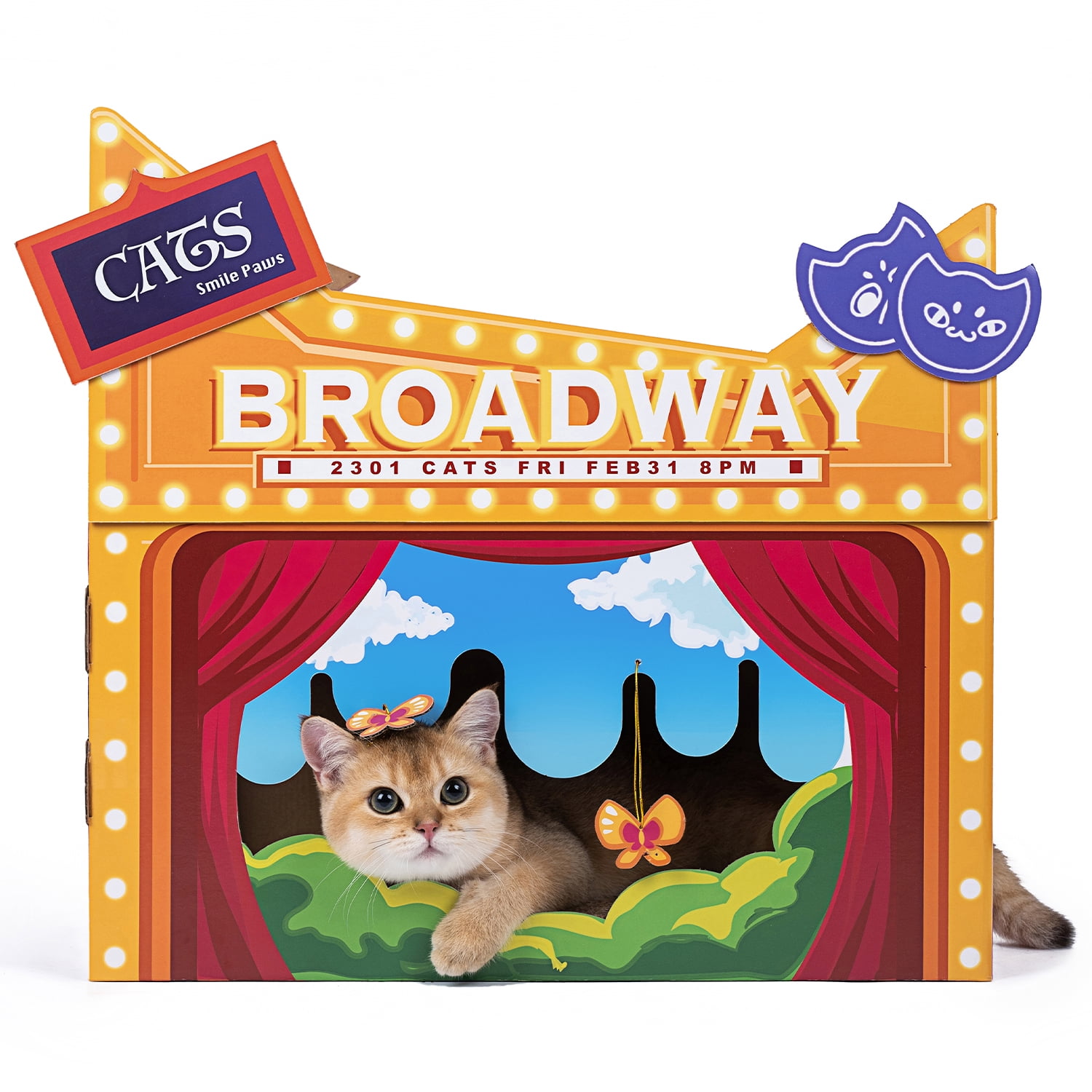 SMILE PAWS Large Sturdy Cardboard Cat House with Scratcher, Broadway ...