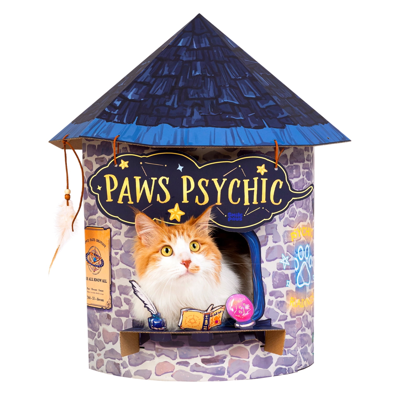 SMILE PAWS Large Sturdy Cardboard Cat House with Scratcher, Paws ...