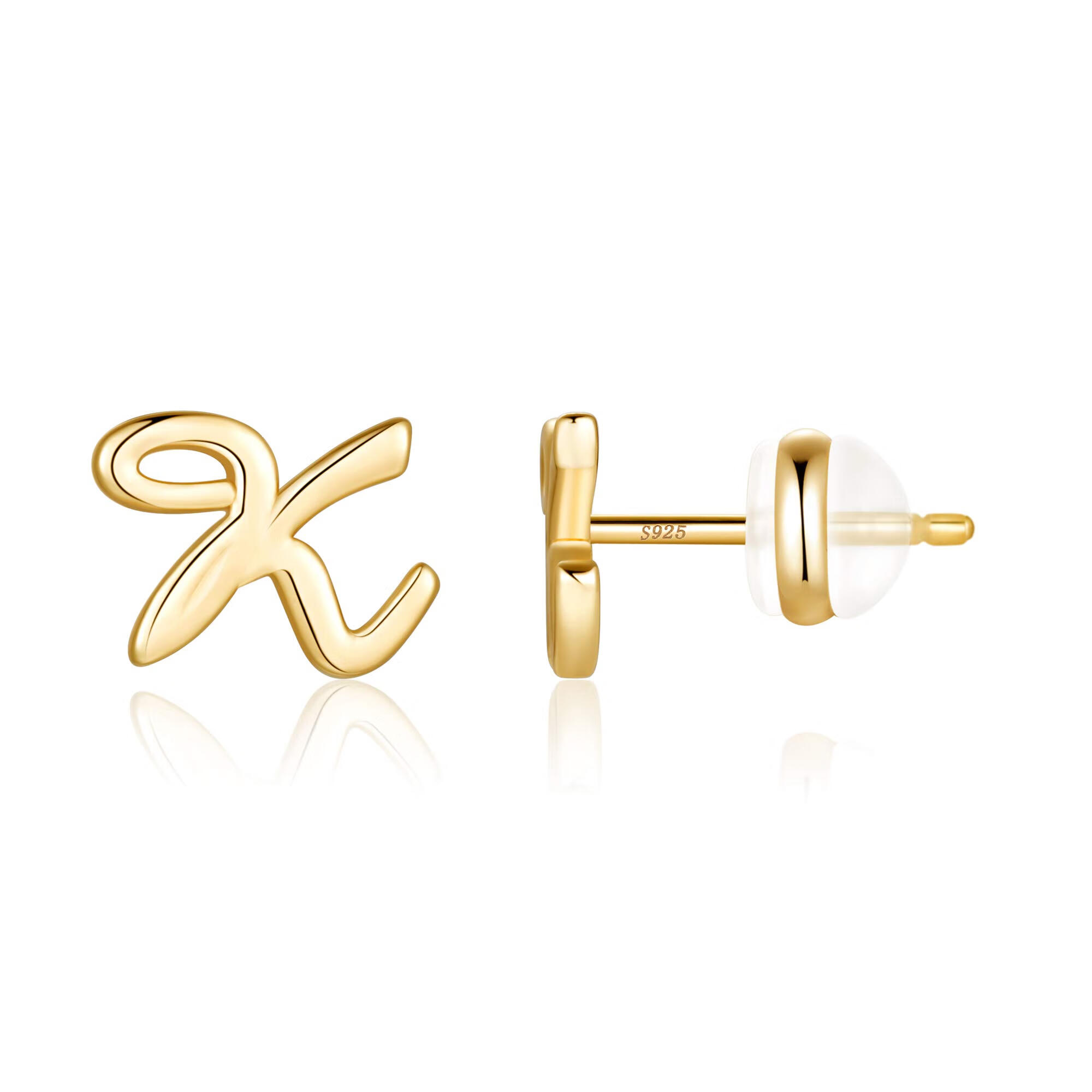SMILEST Initial Stud Earrings for Women S925 Sterling Silver Post 14K ...