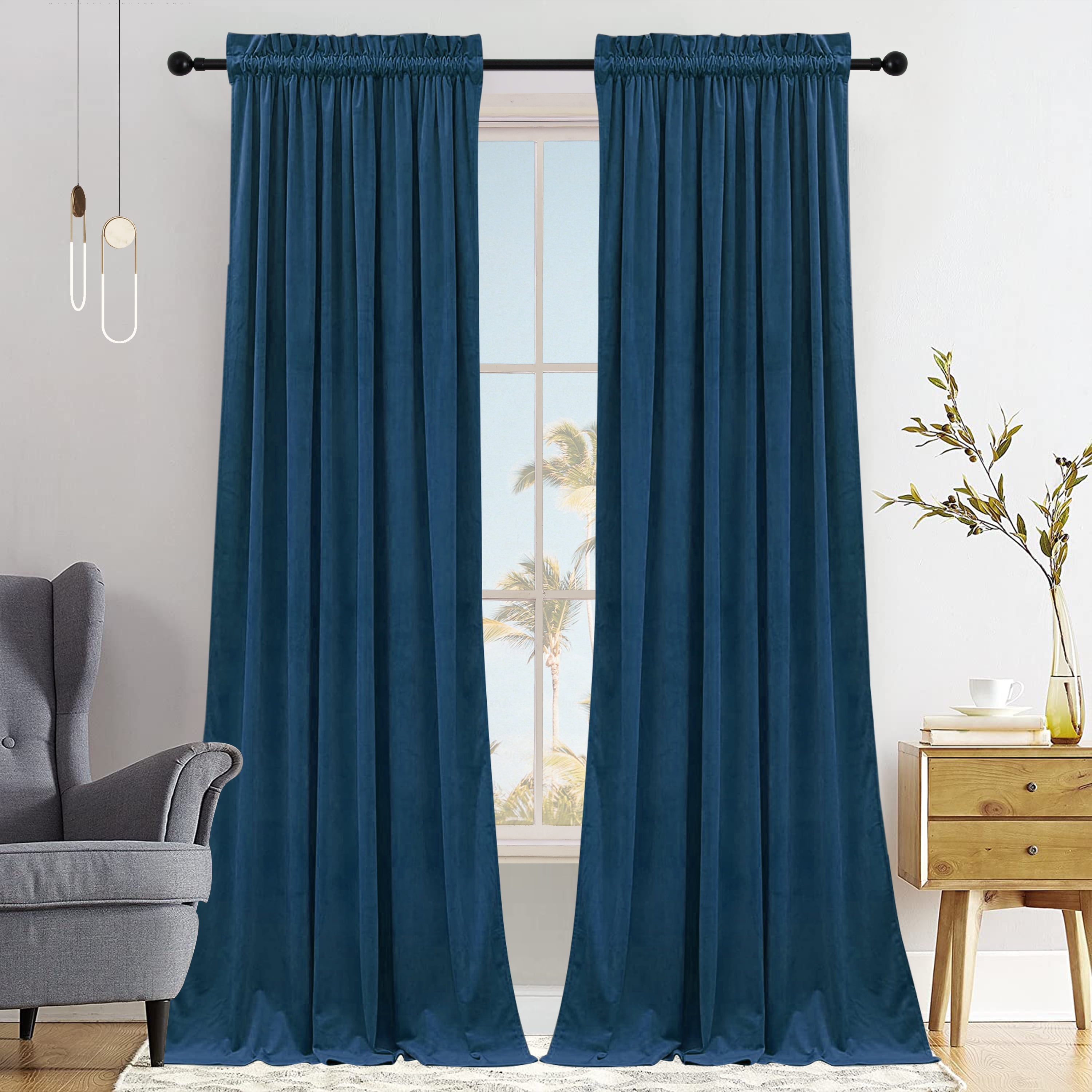 SMILETIME Navy Blue Velvet Curtains with Rod Pocket Thermal Insulated ...