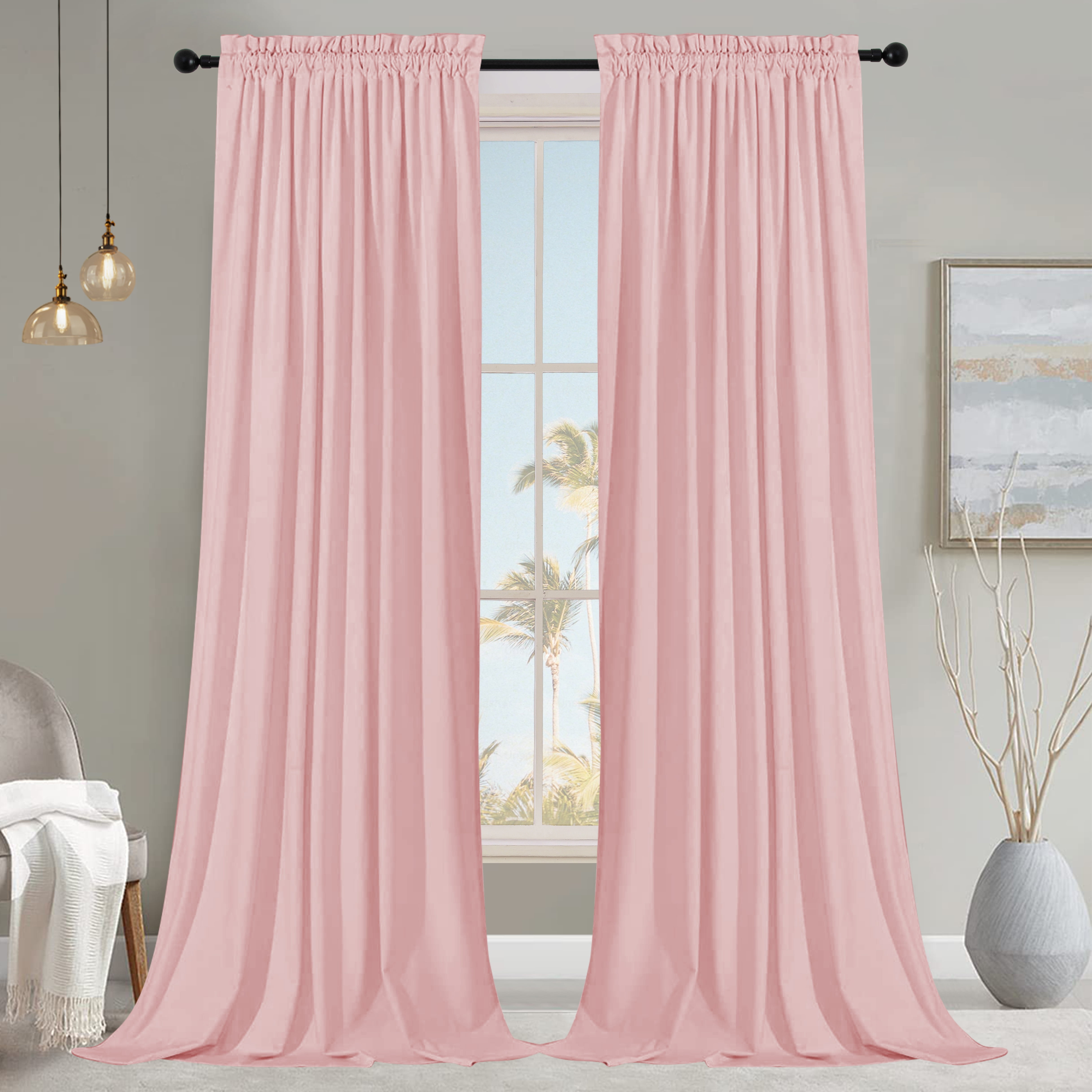 SMILETIME Pink 120in Long Velvet Curtains with Rod Pocket Thermal ...