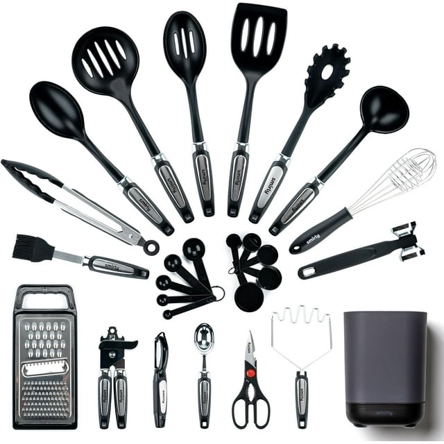 SMIRLY 37-Pc Stainless Steel Kitchenware: Silicone Utensil Set with ...