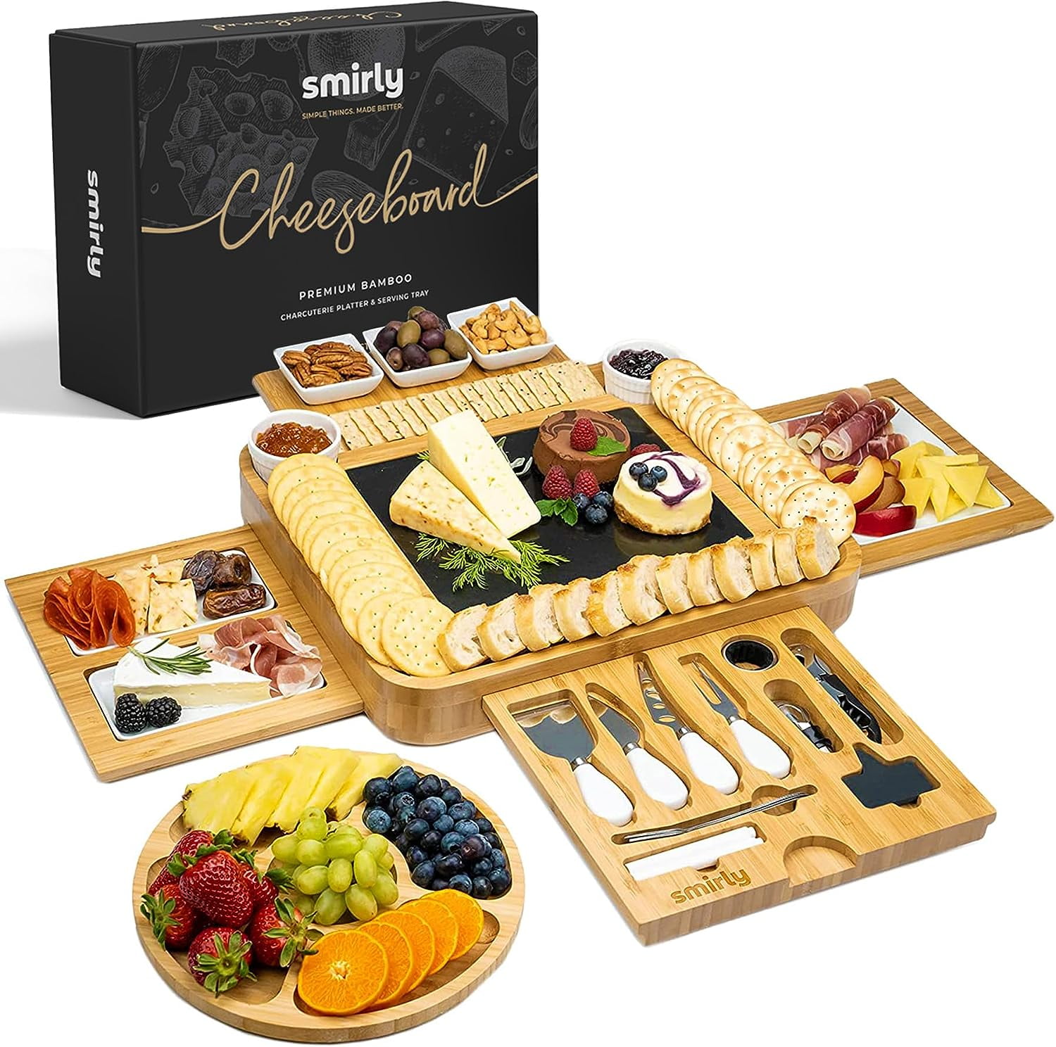 SMIRLY Bamboo Charcuterie Board Set Extra Large Cheese Board and Knife ...