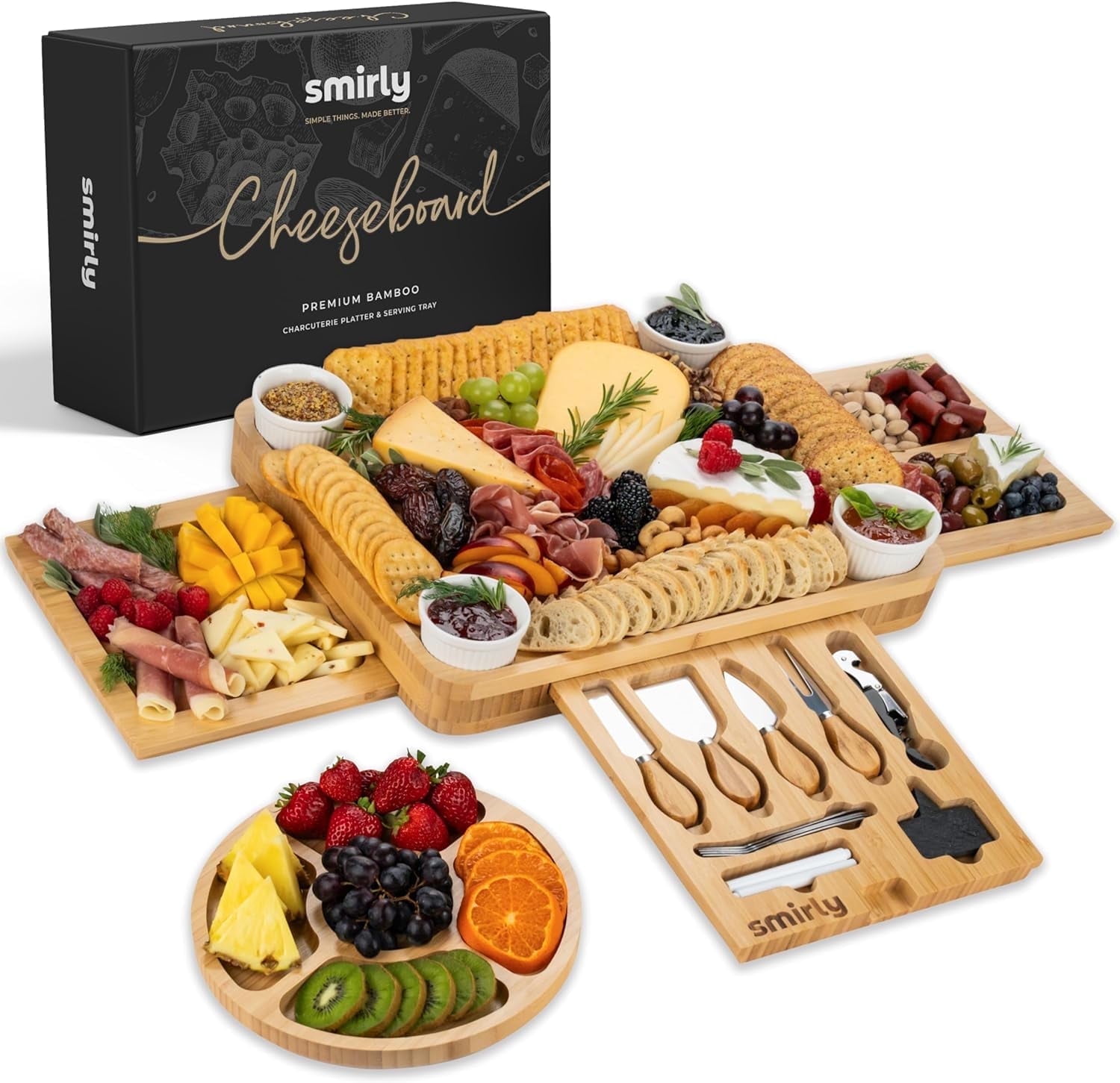 SMIRLY Large 3-Sided Charcuterie Board Set with Serving Compartments ...