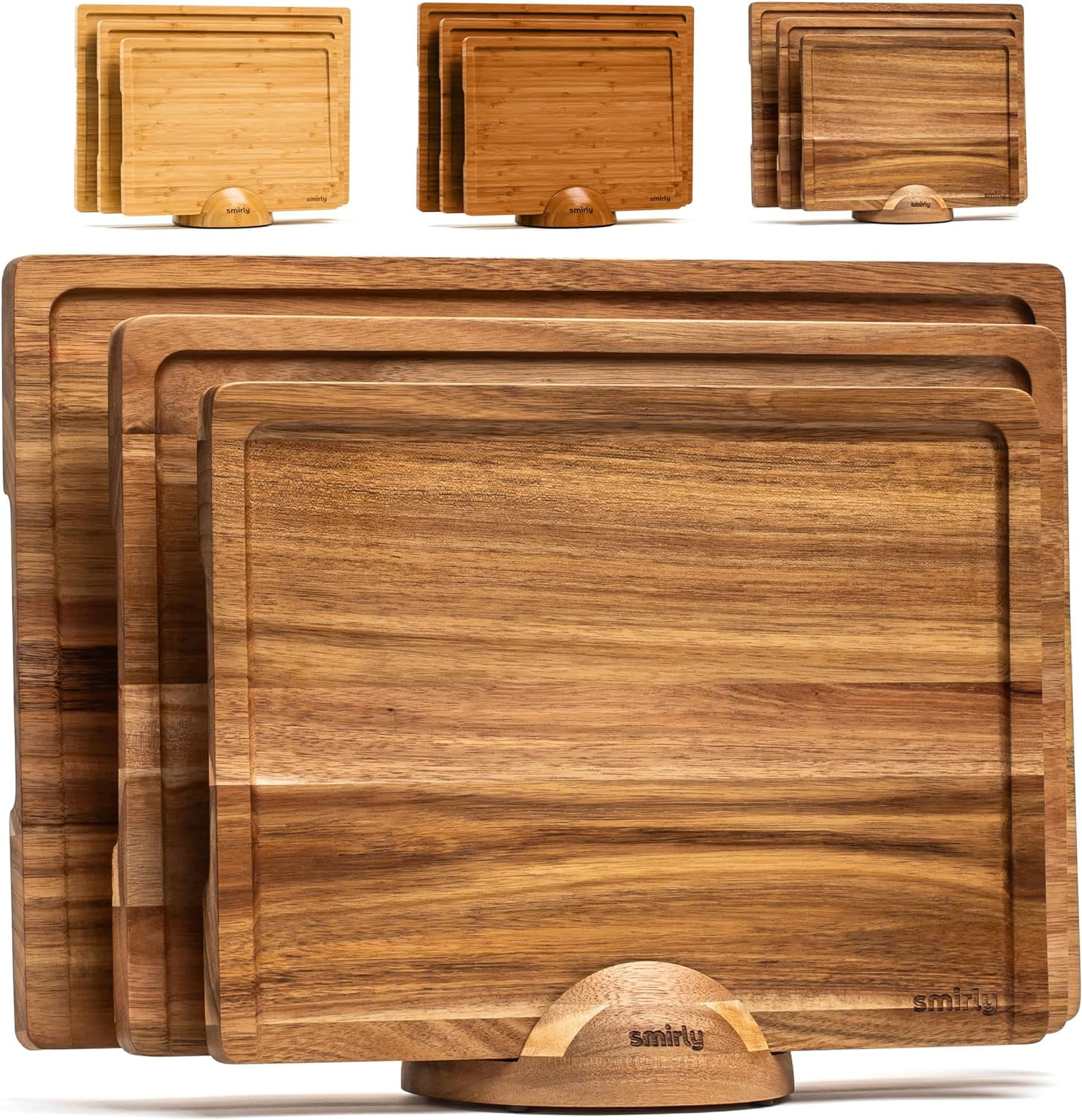 SMIRLY Set of 3 Acacia Cutting Boards: Small, Medium & Large with Non ...