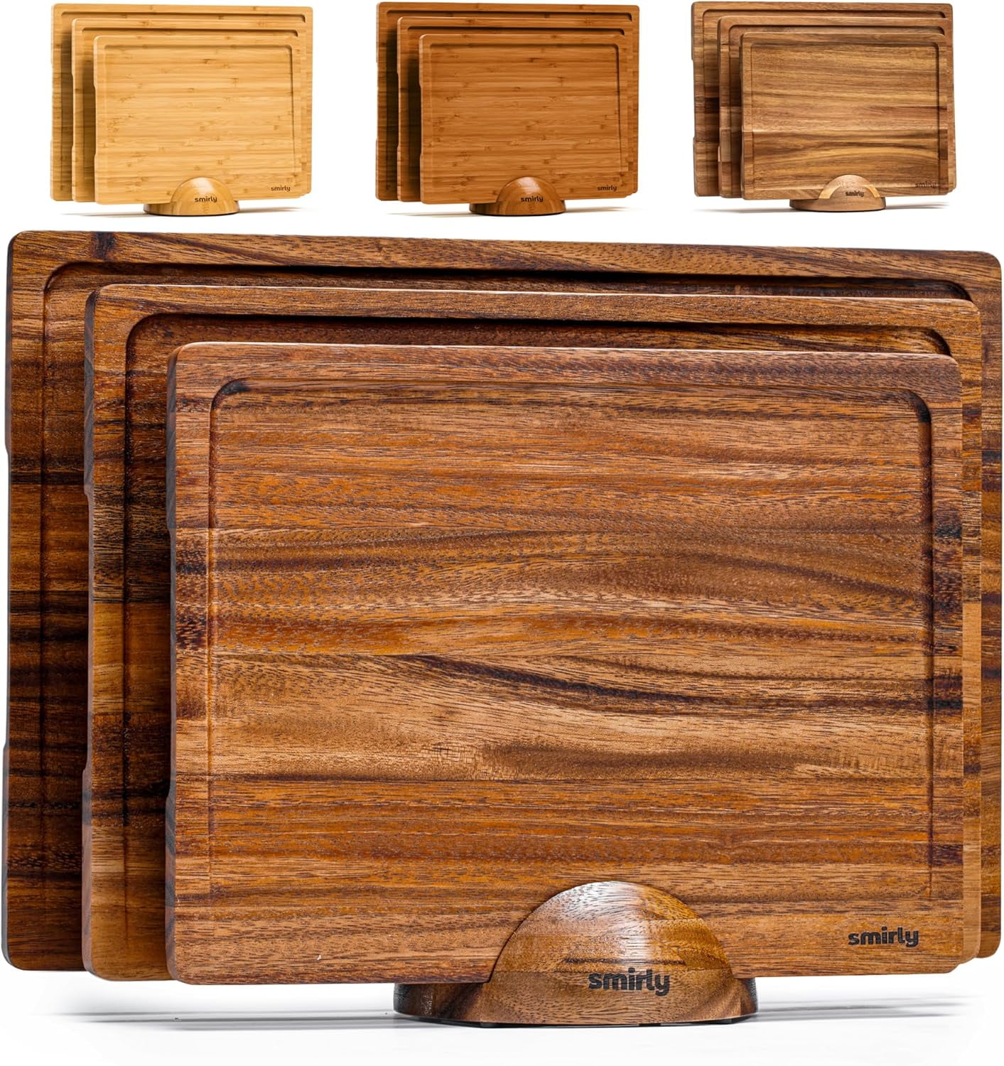 SMIRLY Wood Cutting Boards For Kitchen - Bamboo Cutting Board Set with ...