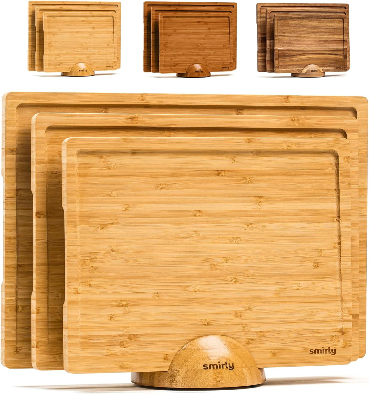 SMIRLY Wooden Cutting Boards For Kitchen Meal Prep & Serving - Bamboo Cutting Board Set with ...