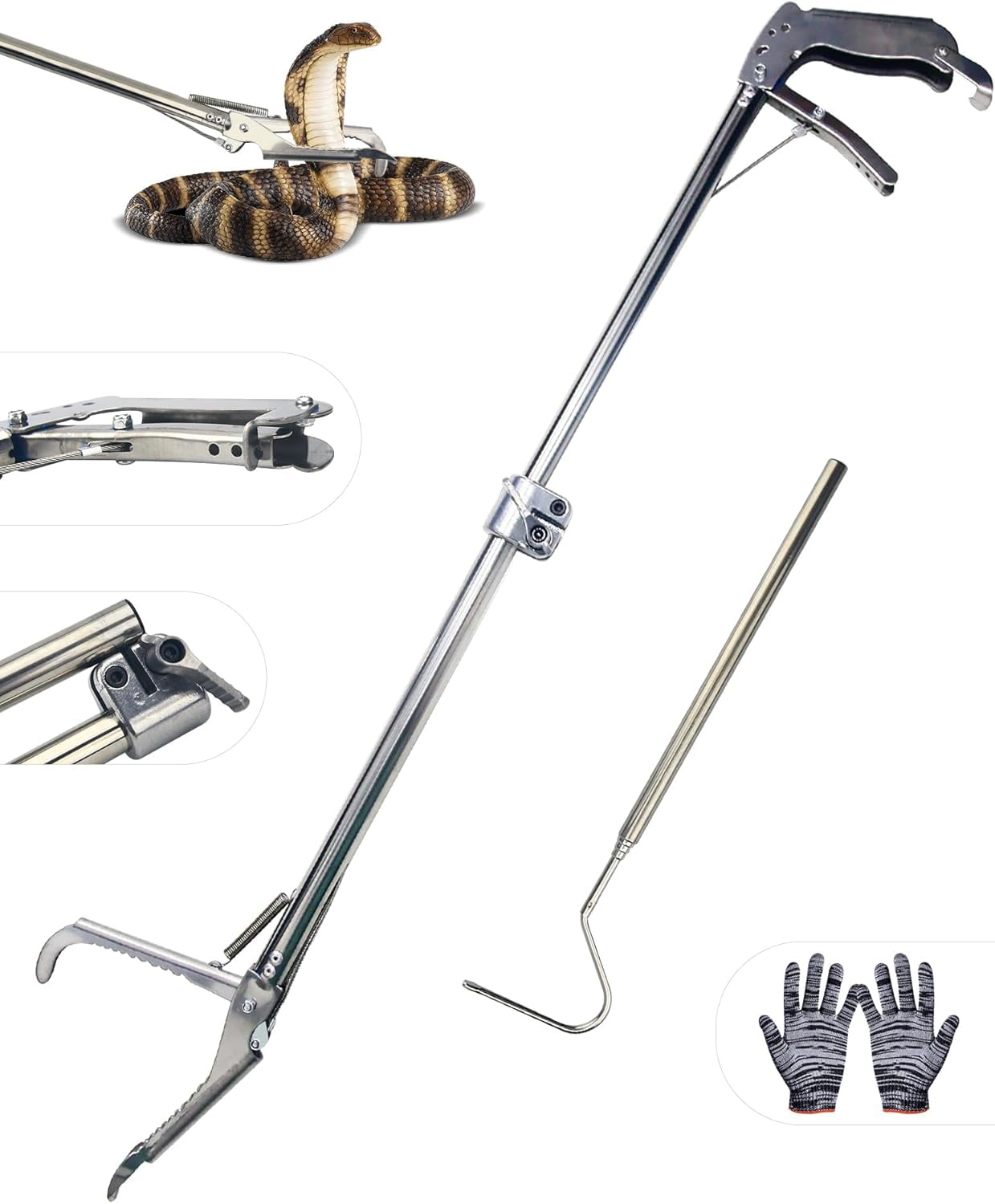 SMIY 47" Collapsible Snake Grabber Tool,Stainless Steel Snake Catcher ...