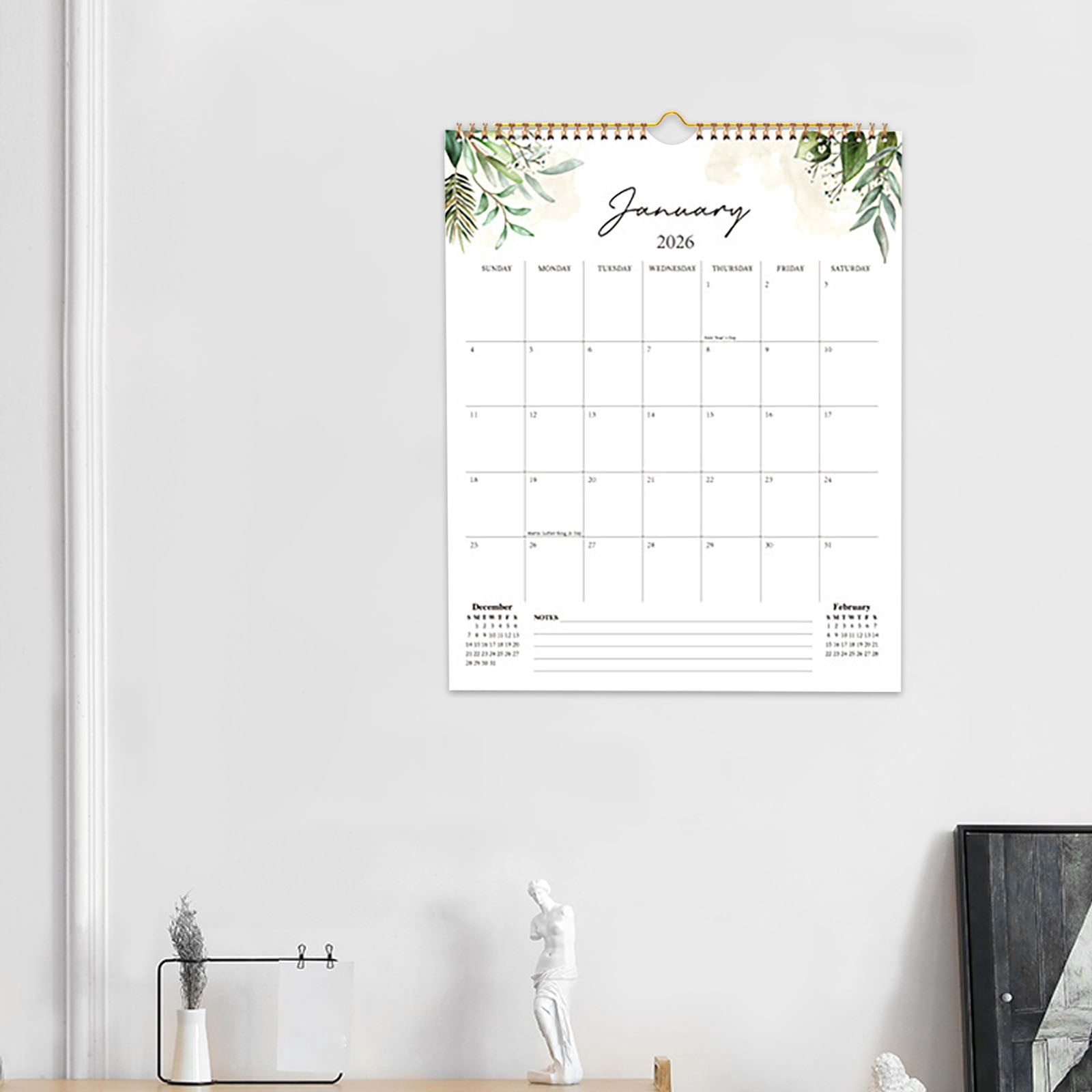 SMKE 2026 Hanging Wall Calendar,Watercolor Greenery Accent,Fade ...