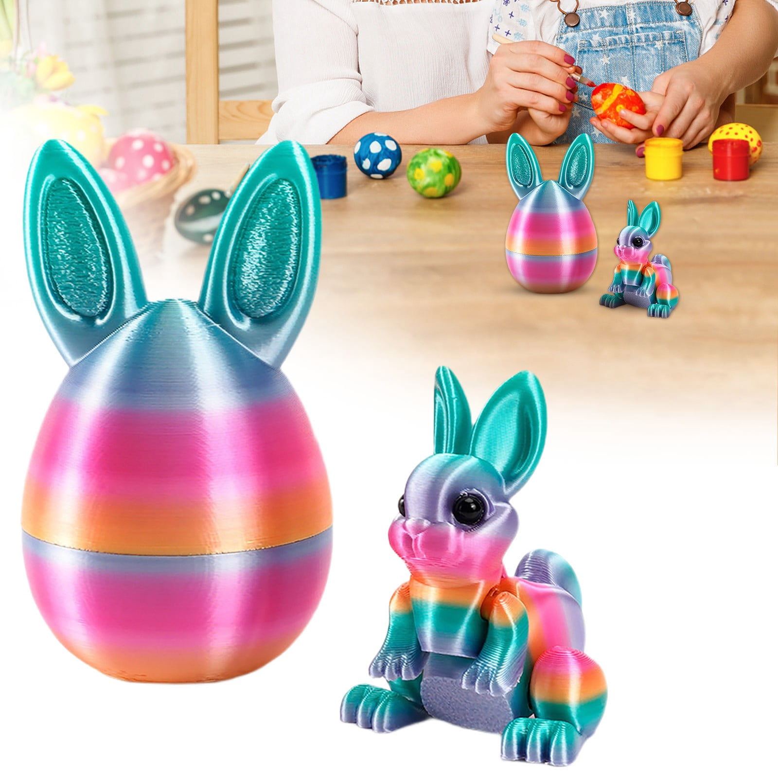 SMKE 3D Printed Animals Easter Rabbit Figurine,3" Green & Pink Creative ...