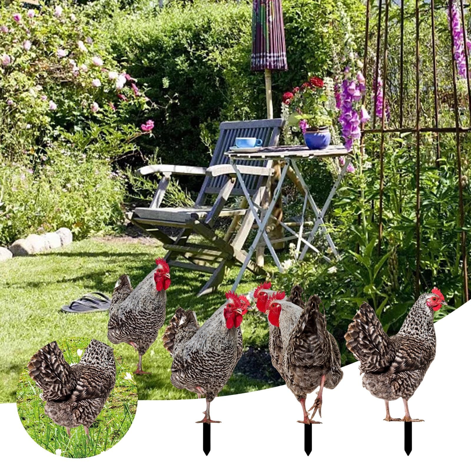 SMKE 3pcs Chicken Yard Art Garden Stakes Hollow Rooster Animal Decor Lawn Pathway Backyard ...