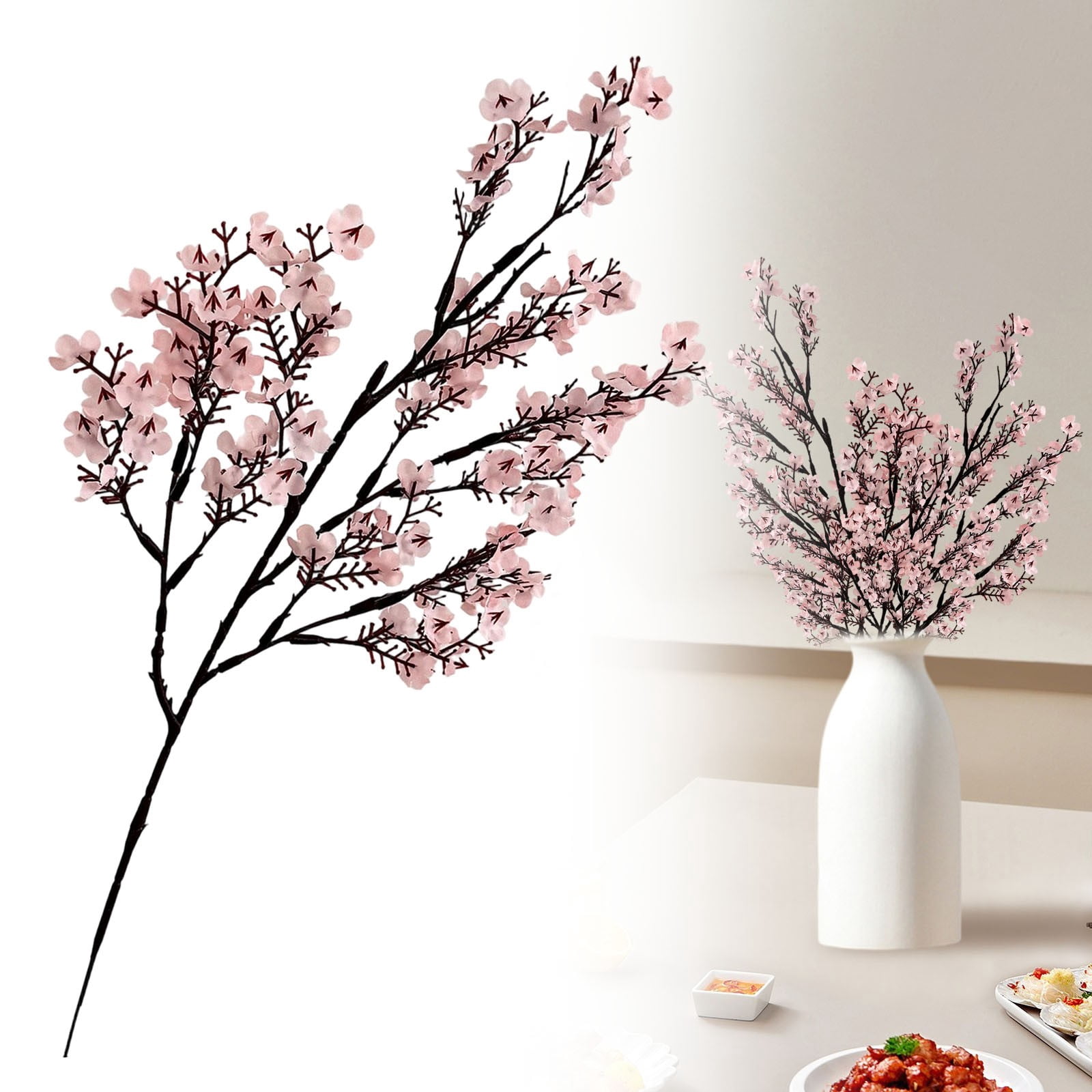 SMKE 6Pc Artificial Burgundy Flower Fall Stem,18.5" Pink Premium Fabric ...