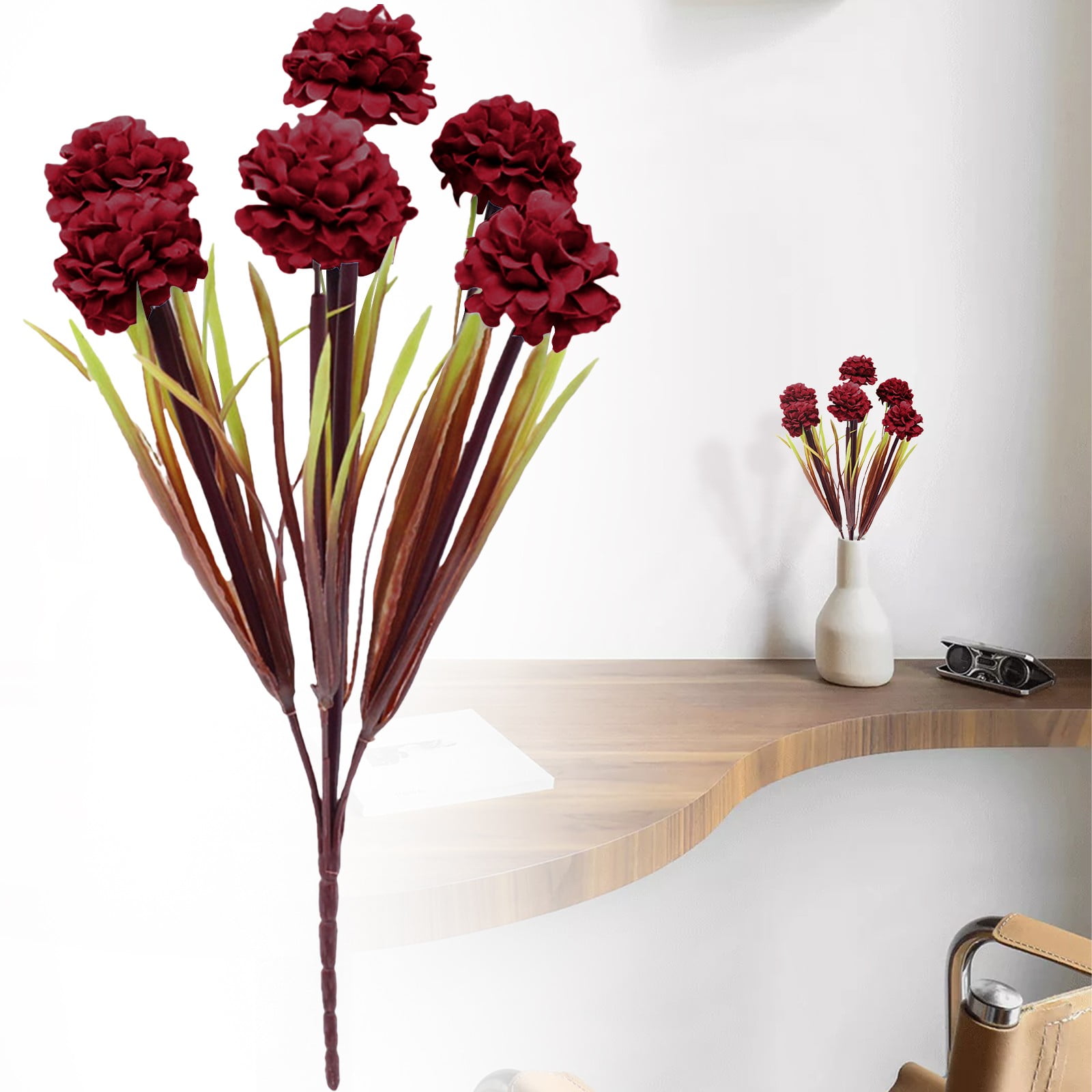 SMKE Artificial Fall Mums Flowers Silk Small Chrysanthemum Ball Outdoor ...
