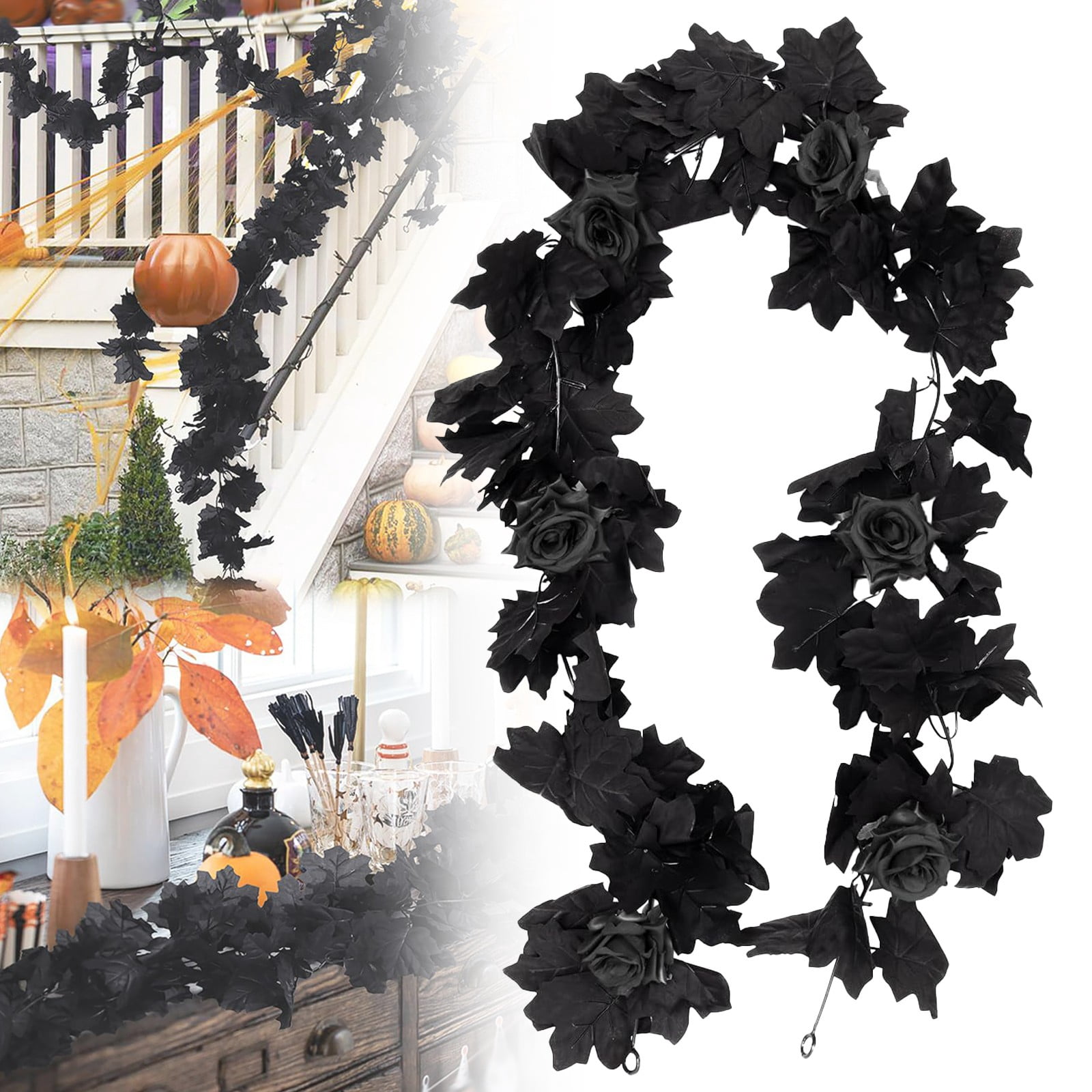 SMKE Black Artificial Flower Garland Fake Rose Vine Hanging Rose Vines ...