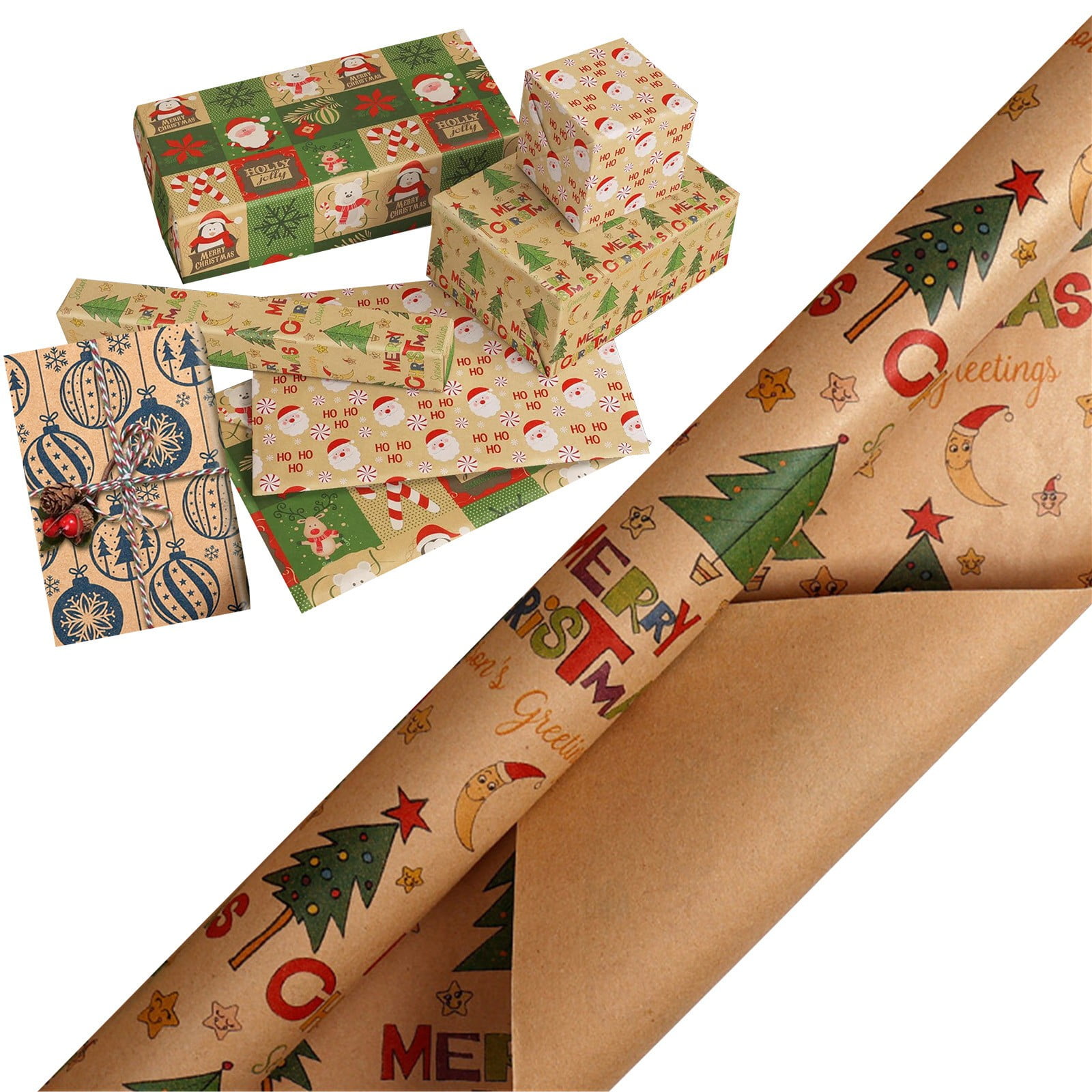 SMKE Christmas Wrapping Paper Roll,Holiday Gift Wrap,Metallic Foil ...