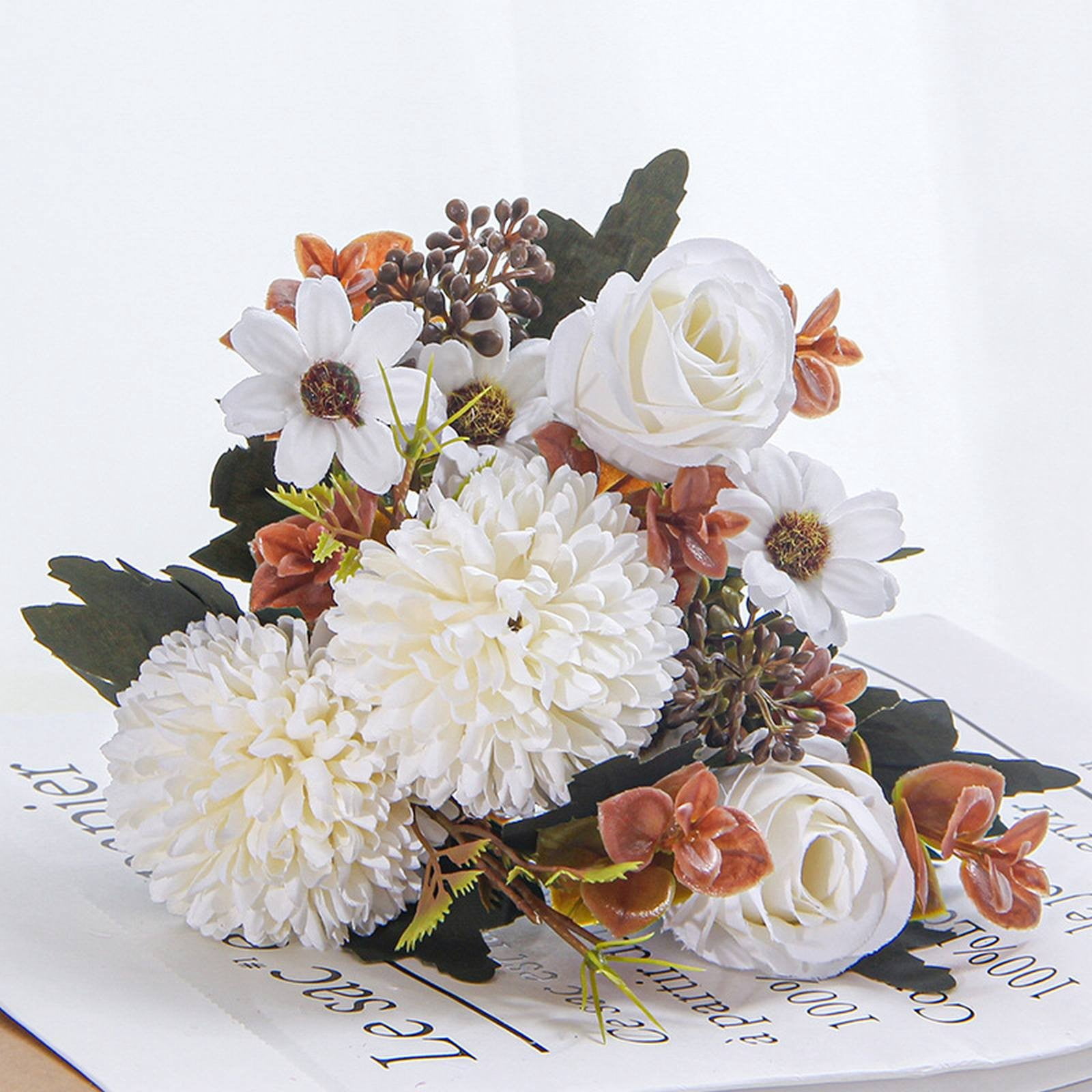 SMKE Fall Flowers Artificial Mums Silk Fake Mums Bouquet Faux Floral ...