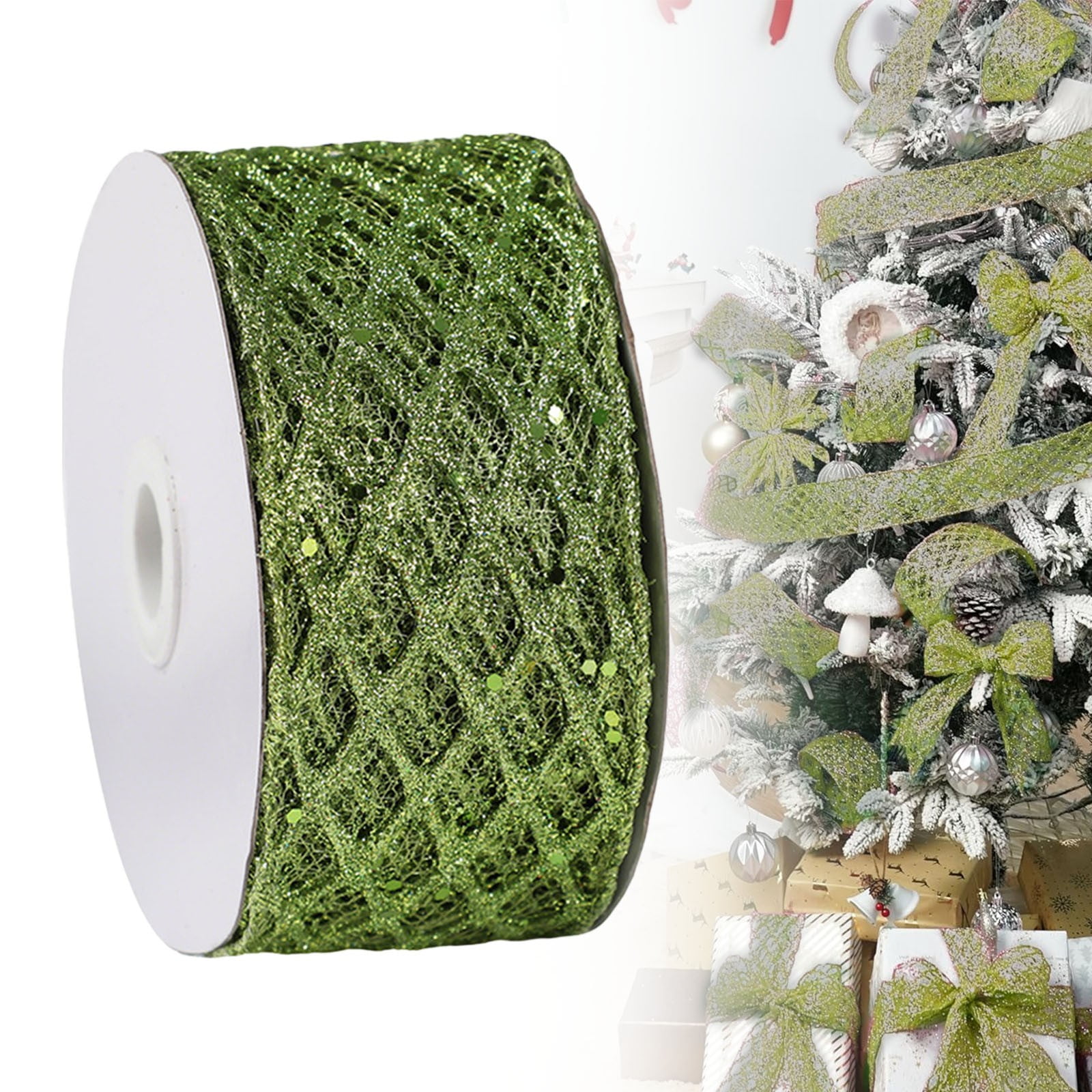 SMKE Glitter Wired Ribbon,Diamond Mesh Decor Ribbon,Christmas Tree ...