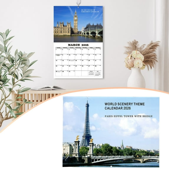 SMKE Jan 2026-Jan 2027 World Scenery Wall Monthly Calendar,Ruled Thick ...