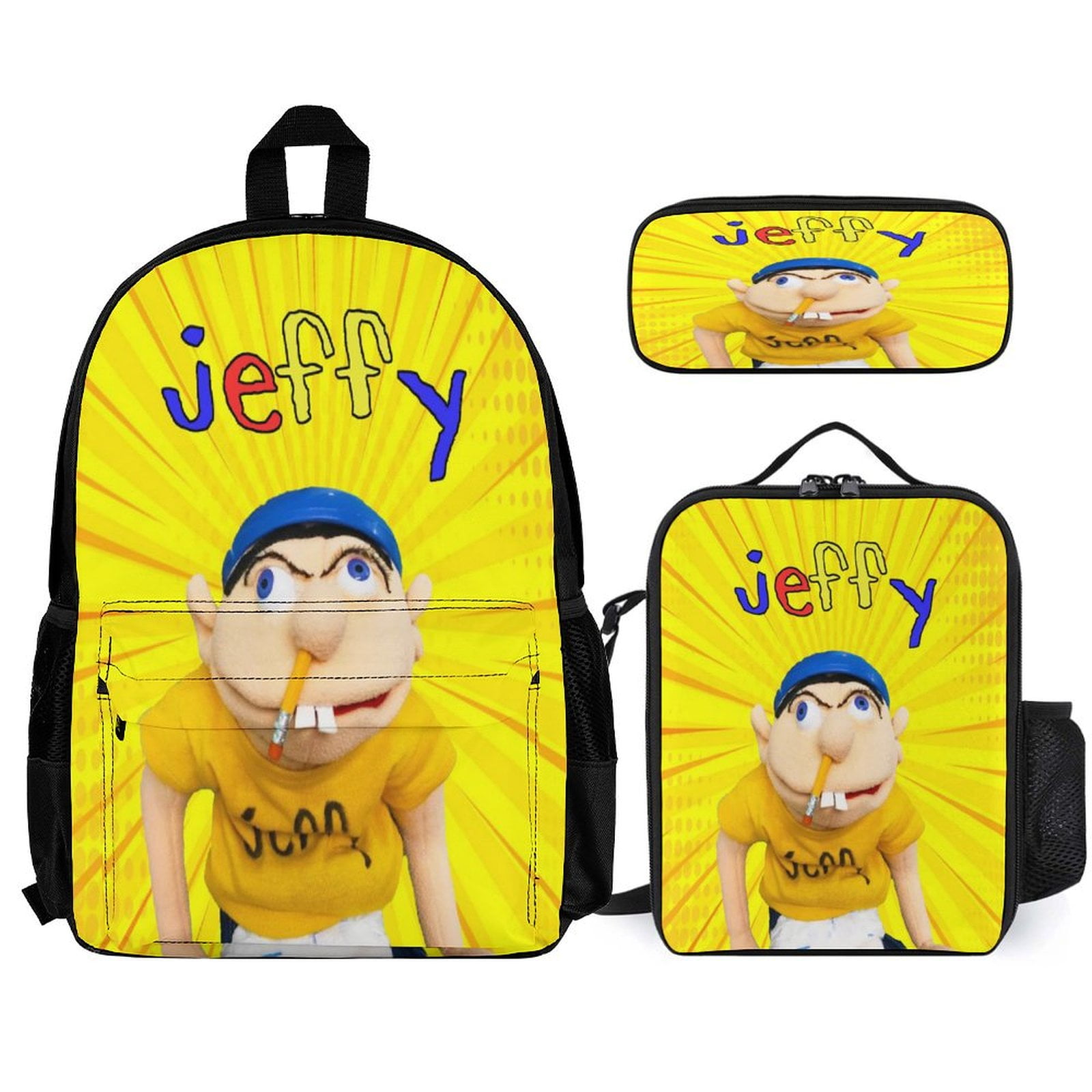 SML Jeffy Backpack 3 PCS Set Laptop Backpack with Pencil Case Lunch Bag ...