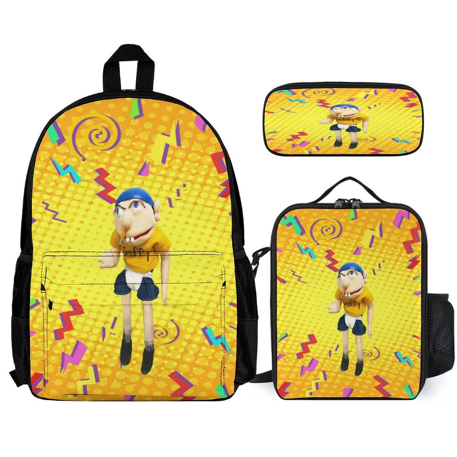 SML Jeffy Backpack 3 PCS Set Laptop Backpack with Pencil Case Lunch Bag ...