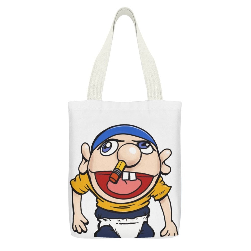 SML Jeffy Cartoon Canvas Tote Bag Zipper Book Tote Bag Daily Shoulder ...