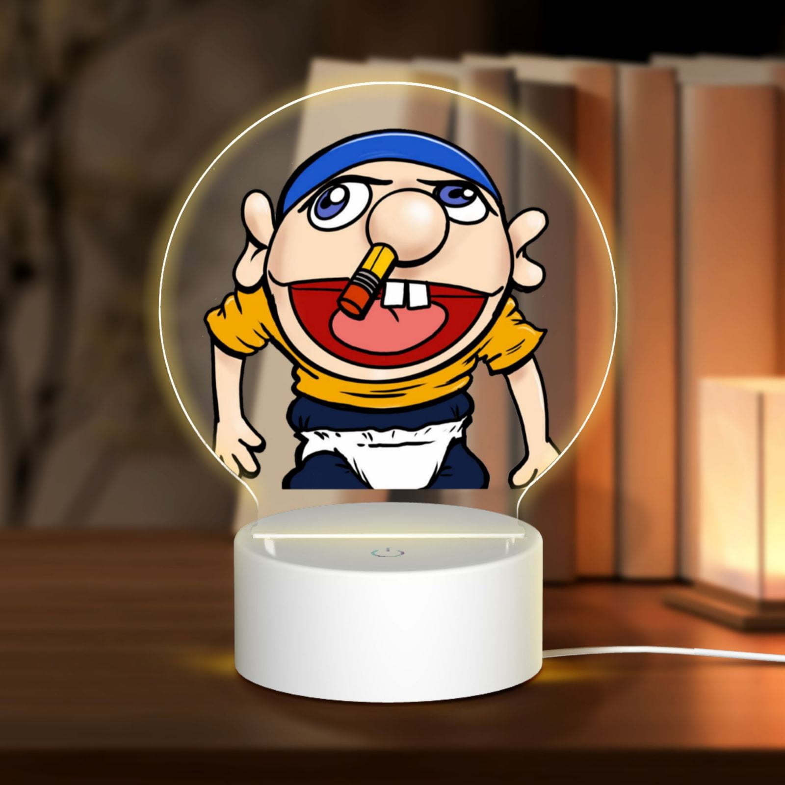 SML Jeffy Cartoon Round Acrylic Night Light Decoration USB Cable LED ...
