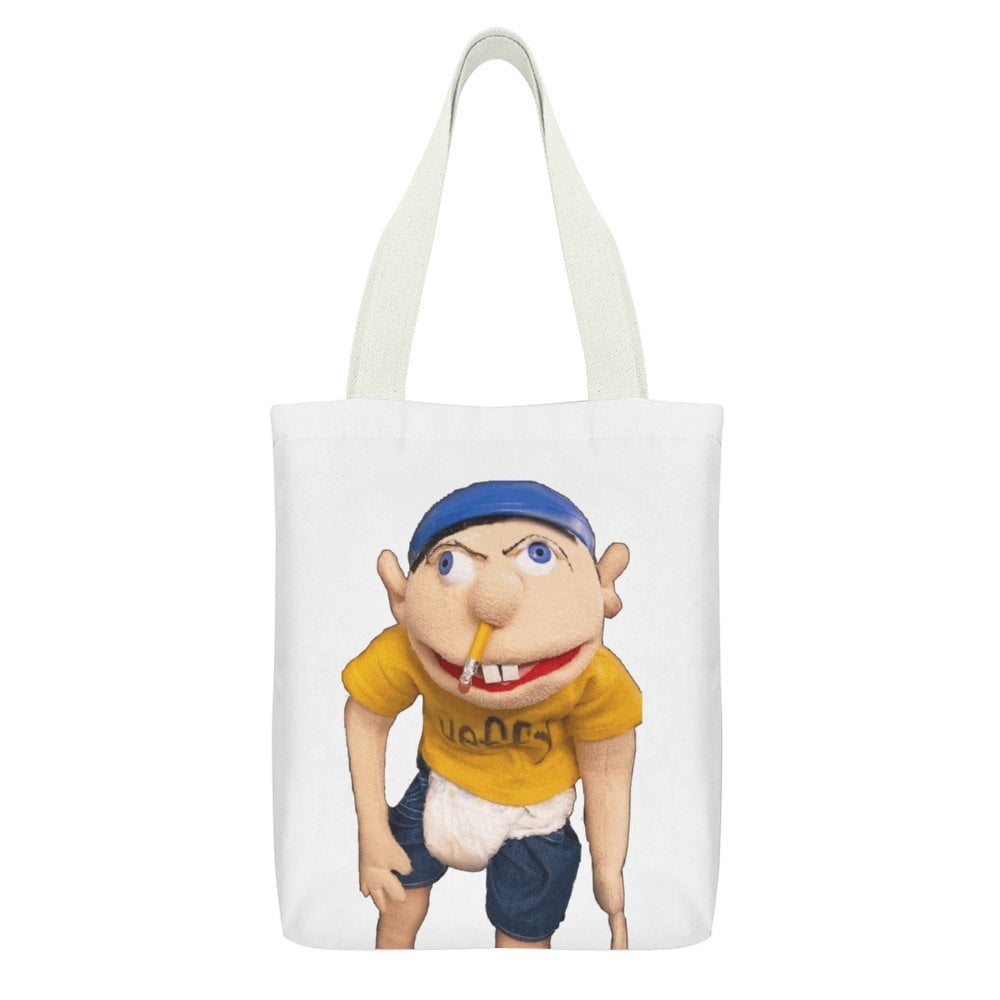 SML Jeffy Puppet Canvas Tote Bag Zipper Book Tote Bag Daily Shoulder ...