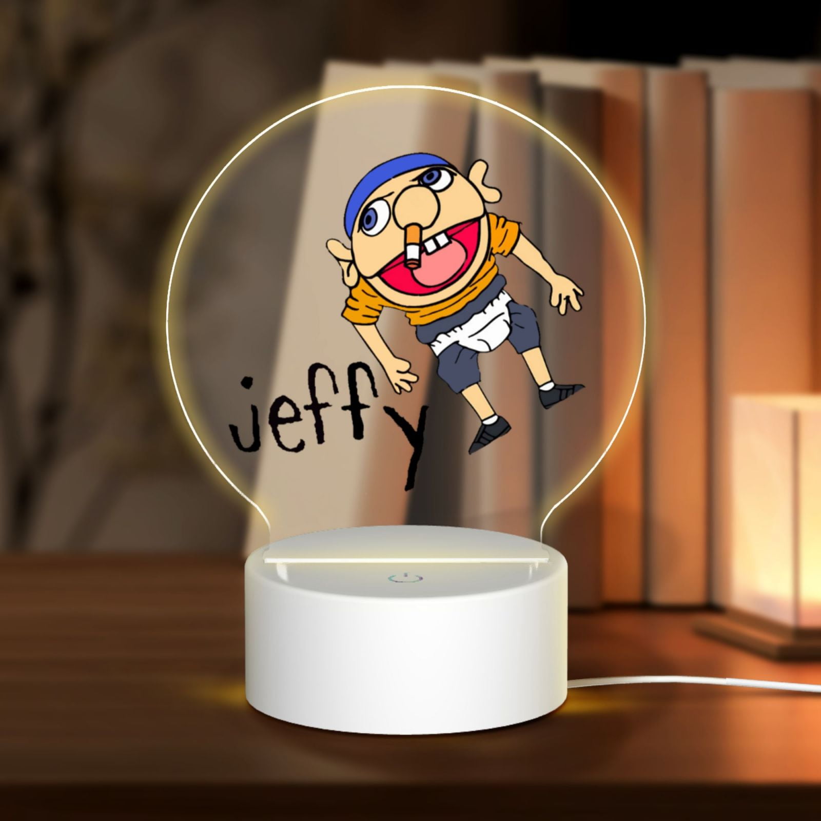 SML Jeffy Puppet Round Acrylic Night Light Decoration USB Cable LED ...