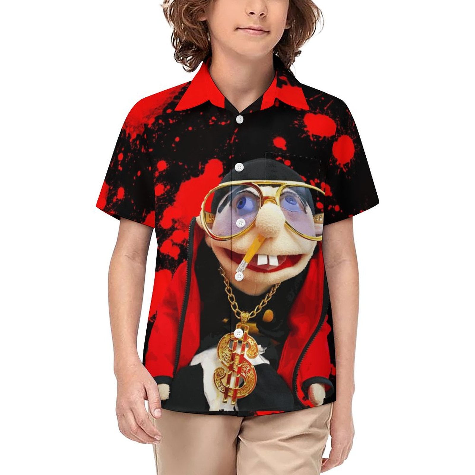 SML Jeffy Rapper Kid's Short Sleeved Shirt Summer Daily Casual Button ...