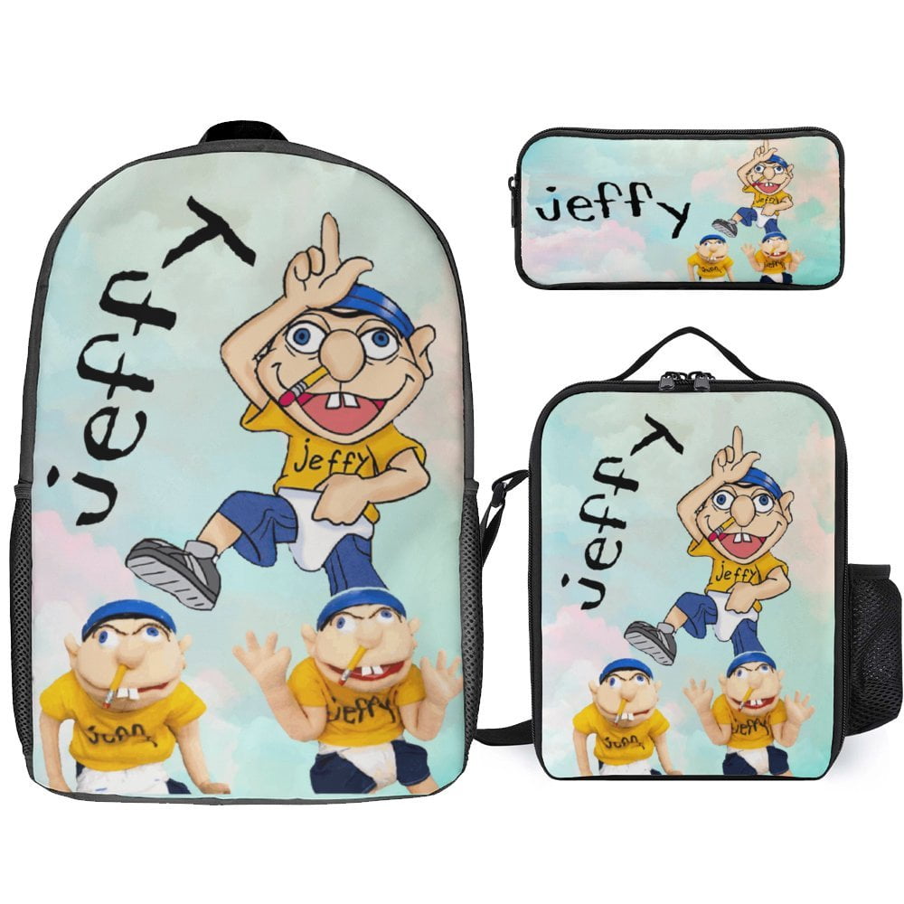 SML Jeffy Symbol Laptop Backpack With Pencil Case Lunch Bag 3 Pieces ...