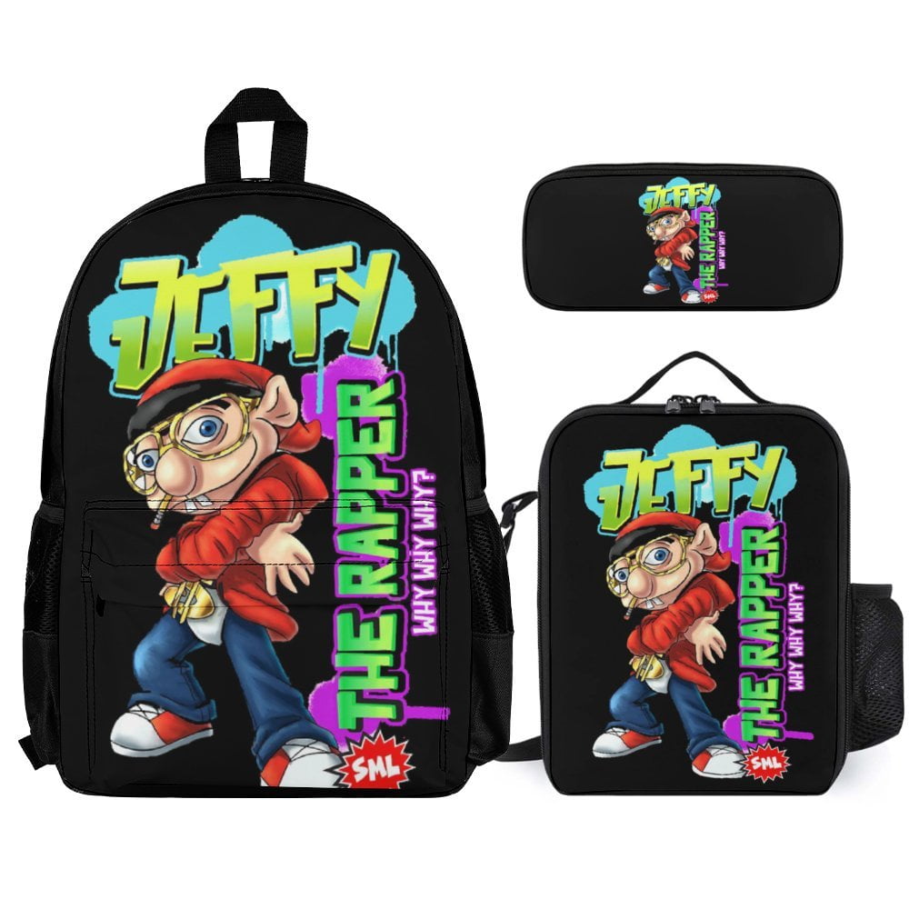 SML Jeffy The Rapper Backpack 3 Pieces Set With Pencil Case Lunch Bag ...