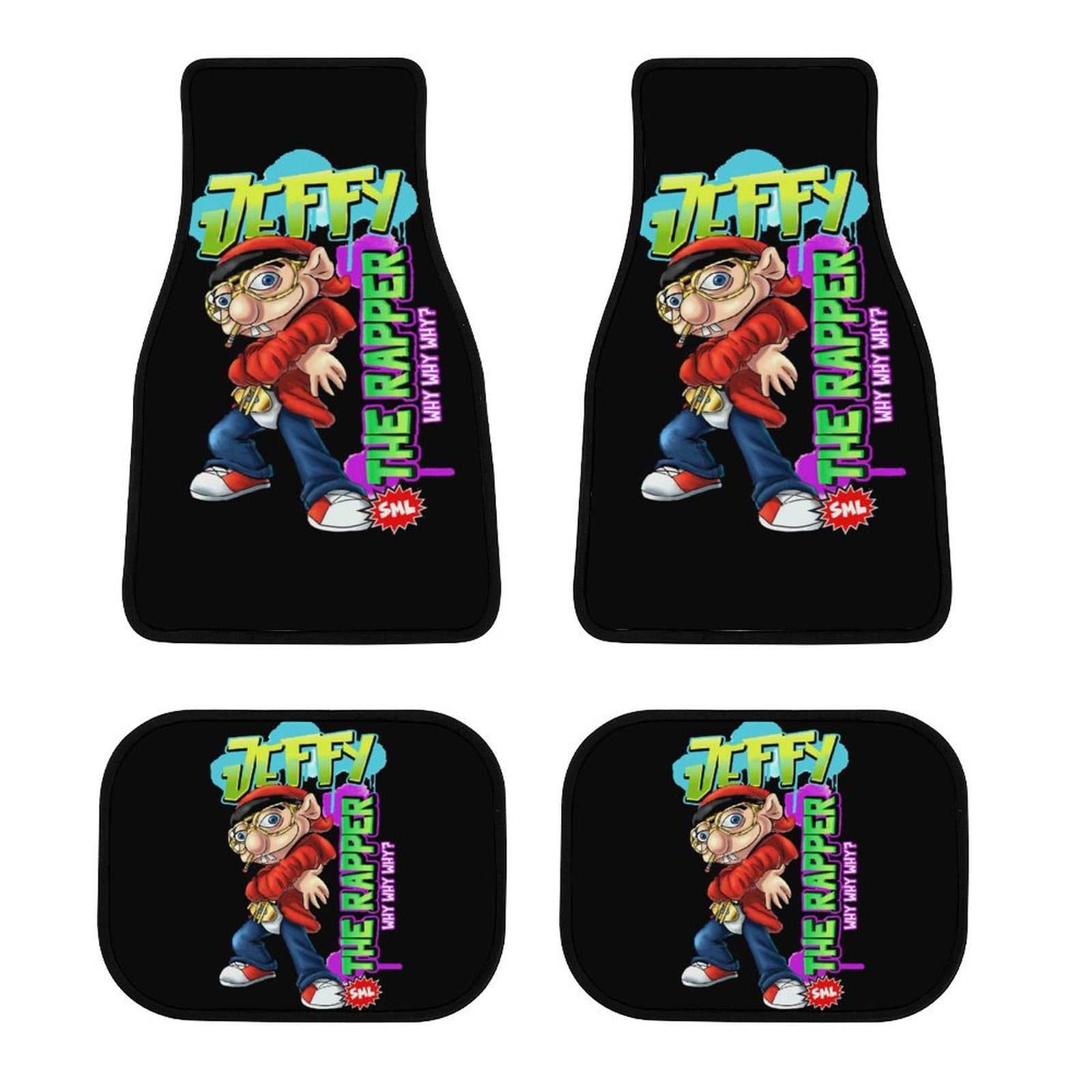 SML Jeffy The Rapper Car Floor Mat Set 4-Piece Front/Rear Auto Foot ...