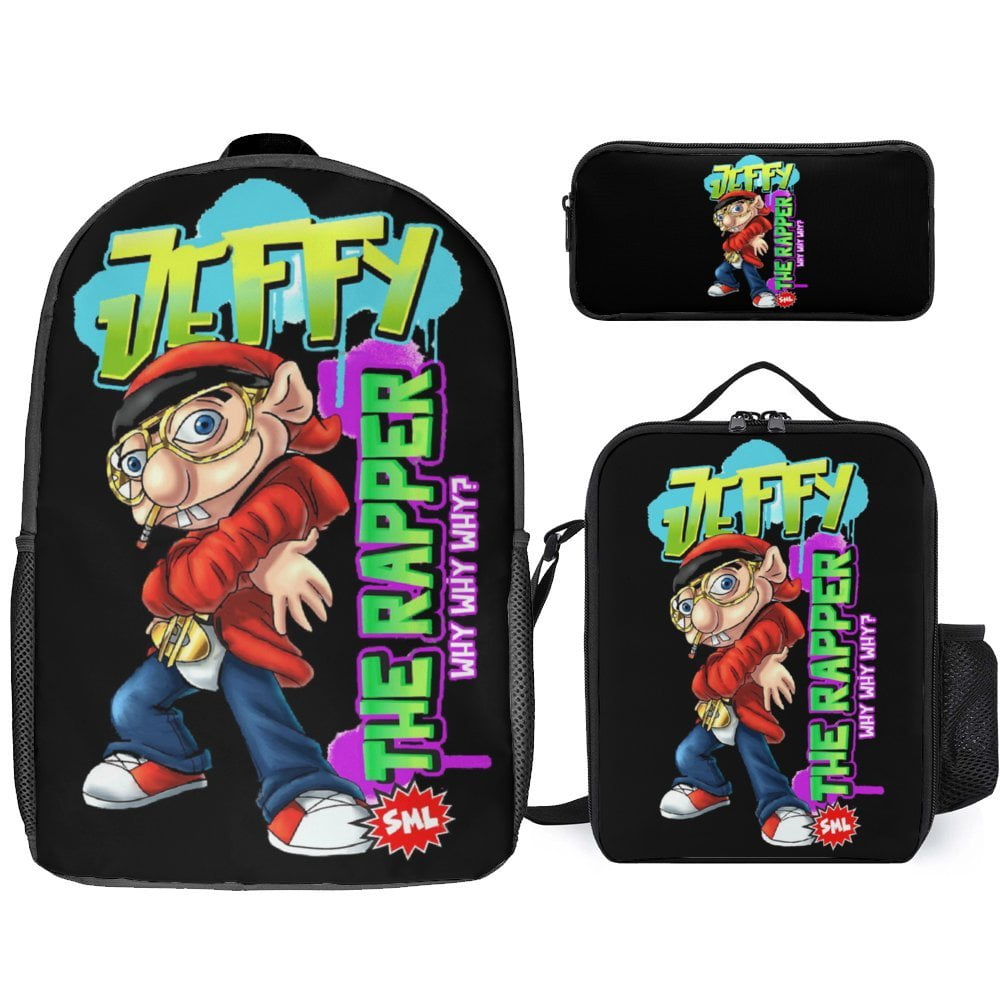 SML Jeffy The Rapper Laptop Backpack With Pencil Case Lunch Bag 3 ...