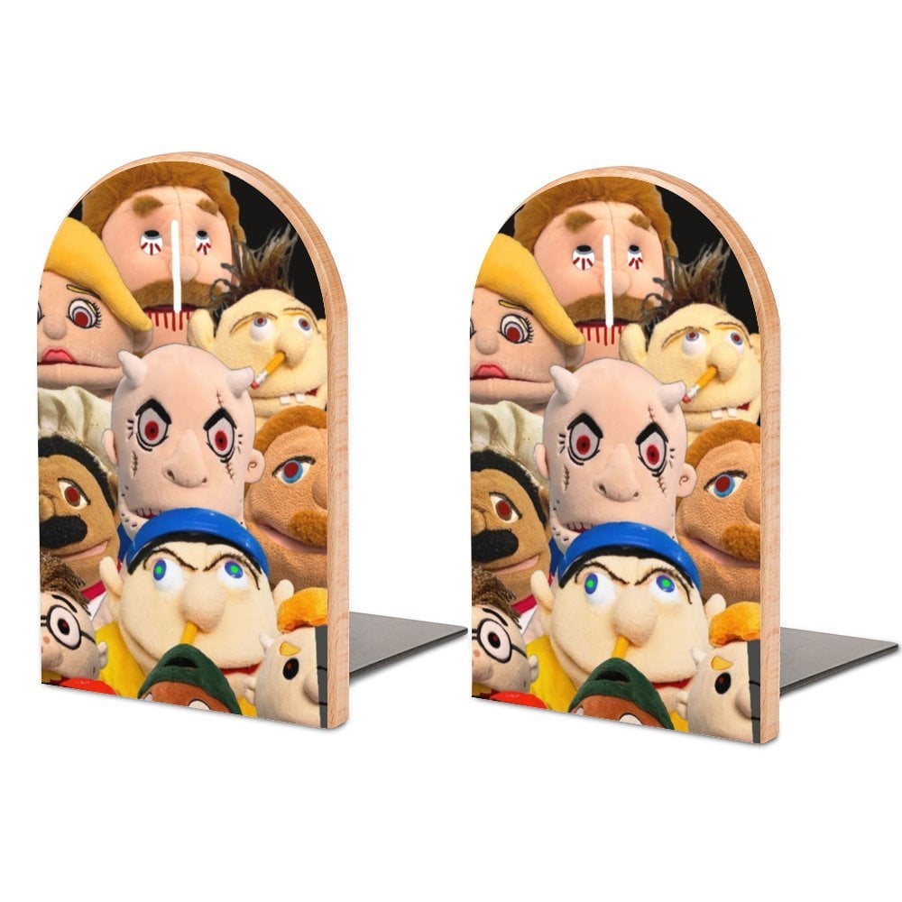 SML Movie Jeffy Characters Bookends Wood Book Divider Decorative Shelves Non-Skid Book Stand 2 ...