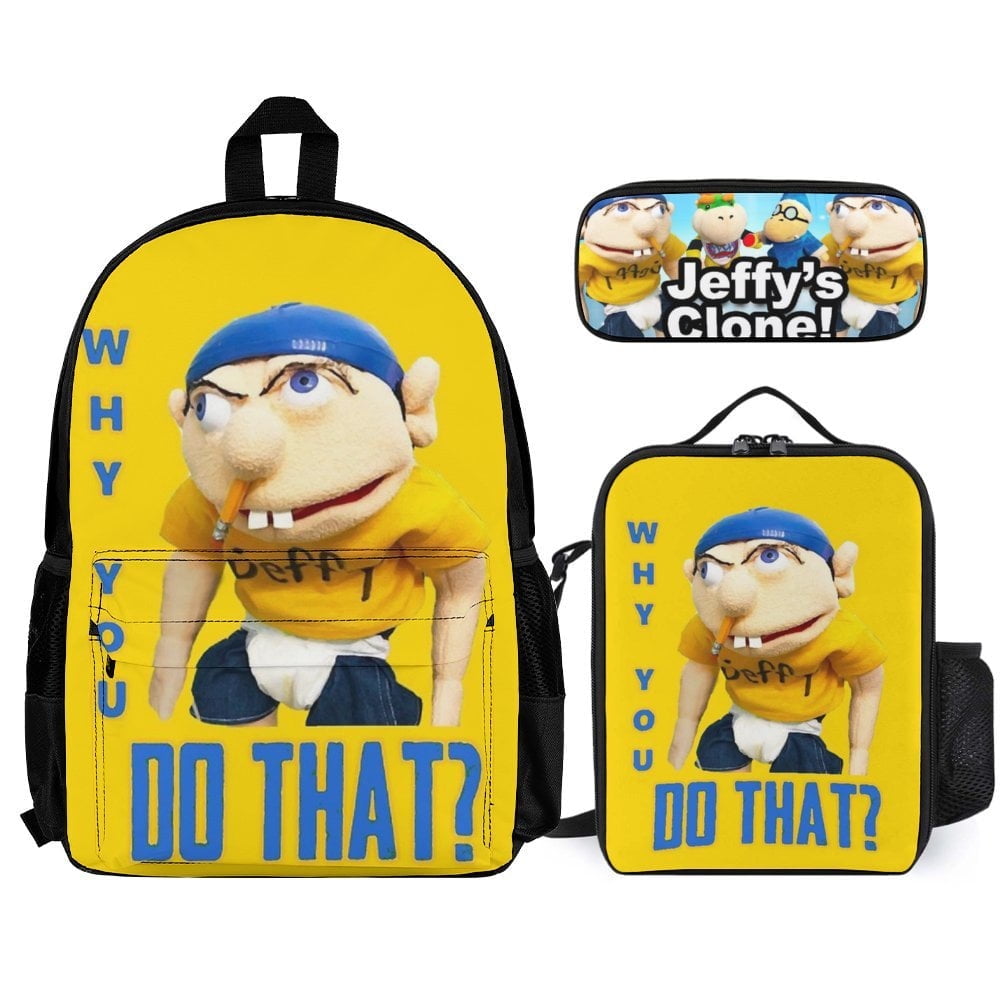 SML Movie Jeffy Game Backpack 3 Pieces Set With Pencil Case Lunch Bag ...