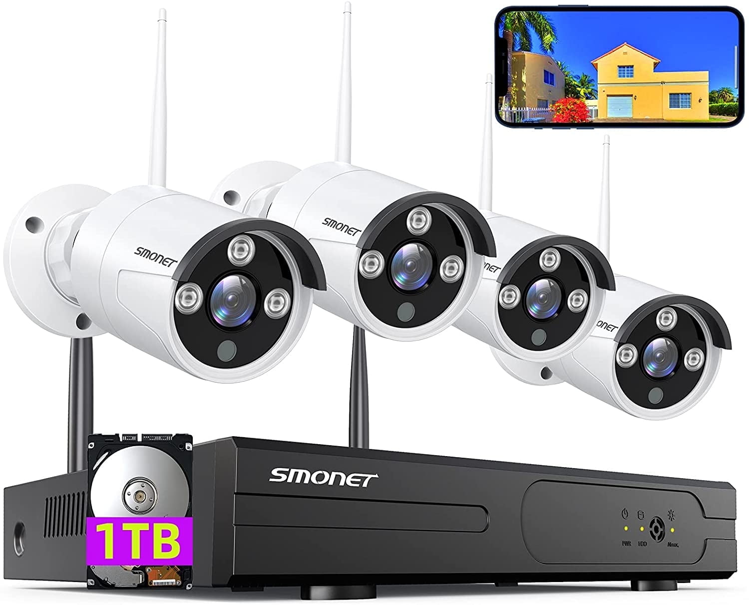 SMONET Outdoor 3MP Wireless Security Camera System with 1TB HDD ...