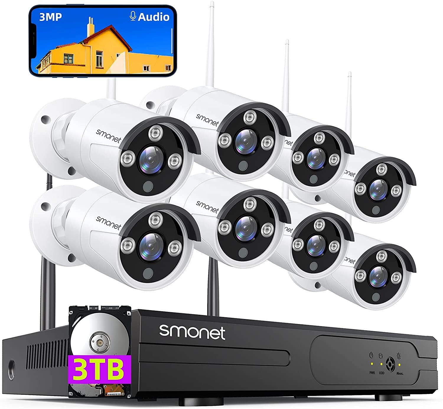 SMONET 3MP Wireless Security System, 8CH DVR, Indoor/Outdoor CCTV ...