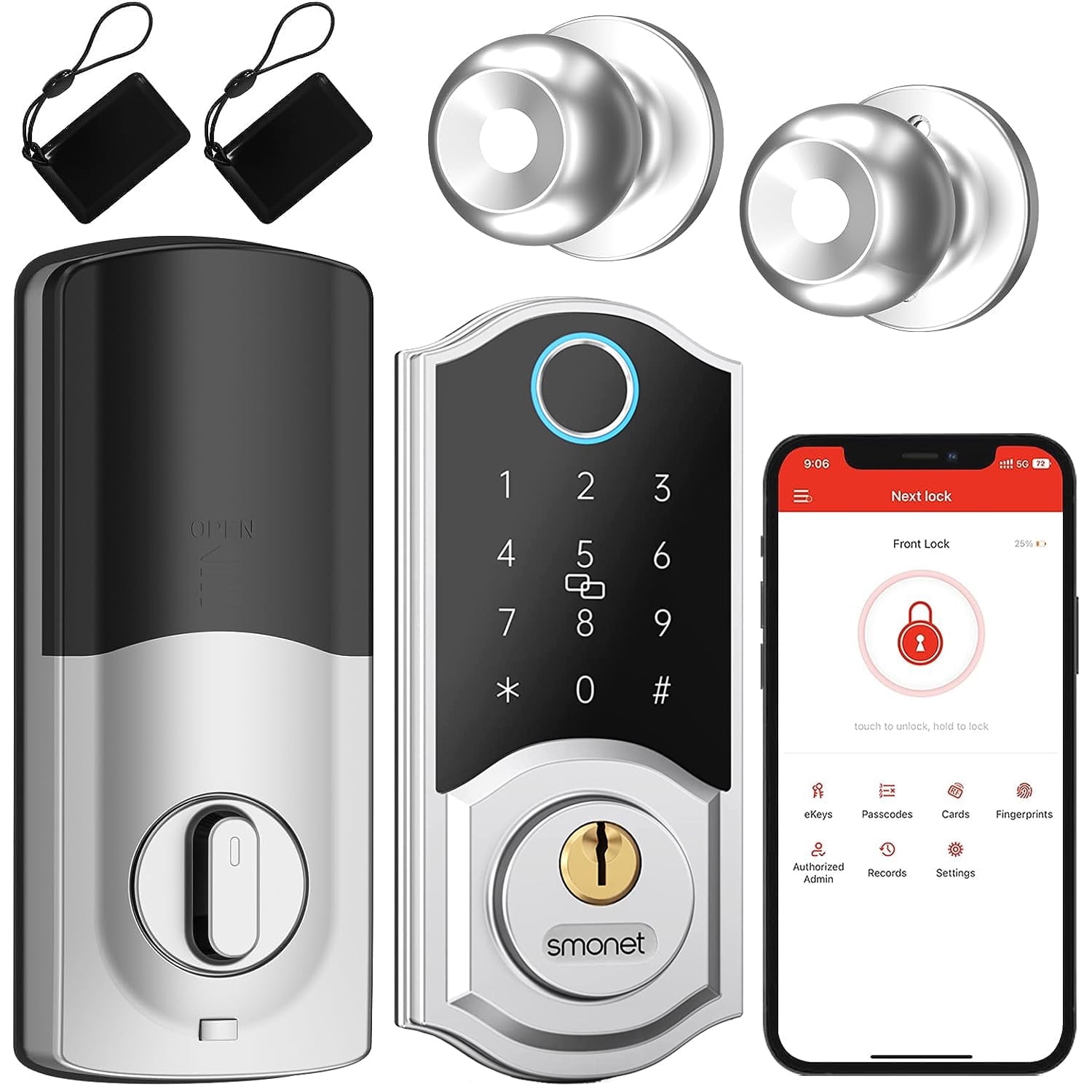 SMONET Keyless Entry Door Lock with Knob Set - Fingerprint Front Door ...