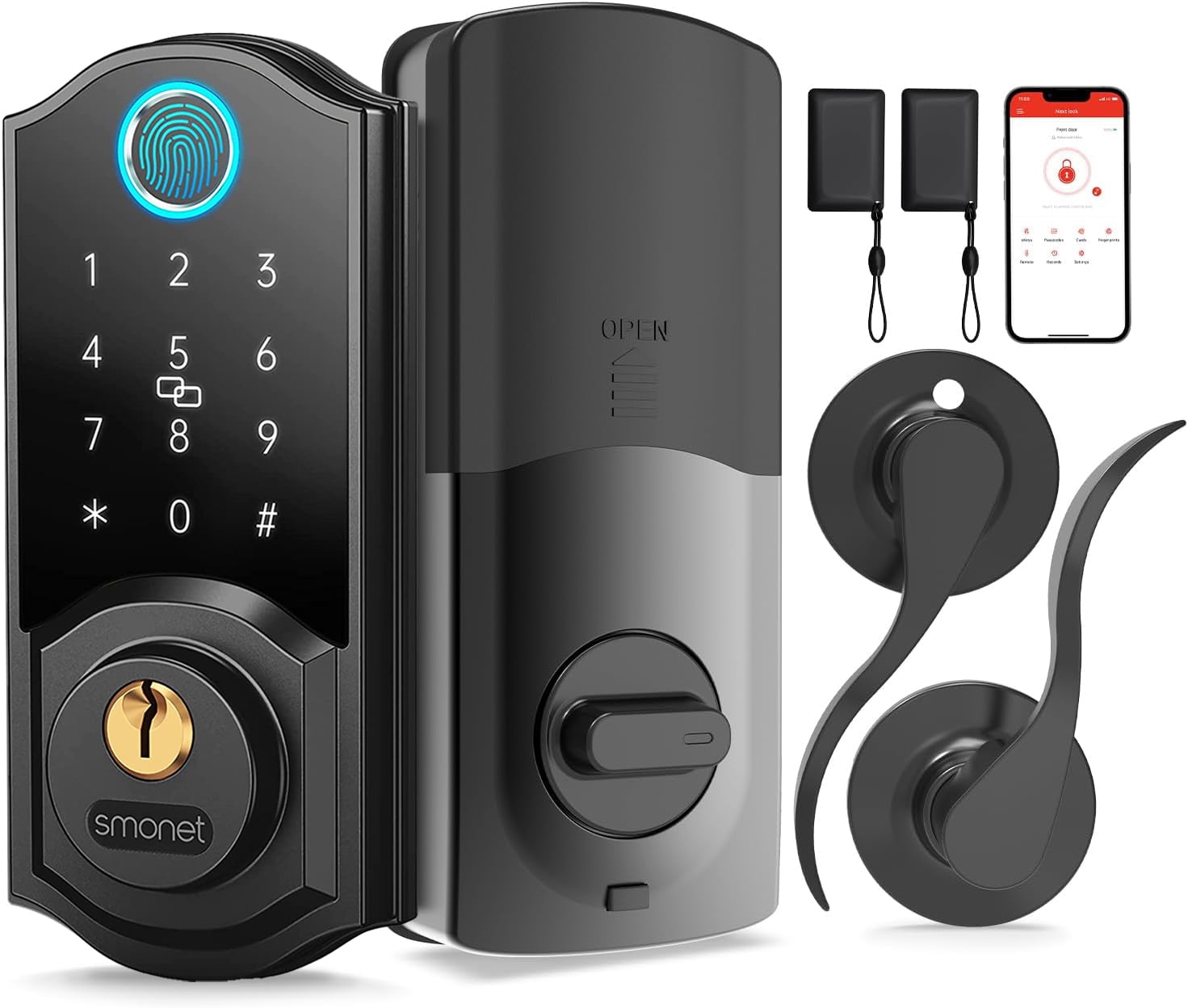 SMONET Keyless Entry Door Lock with Knob Set - Fingerprint Front Door ...
