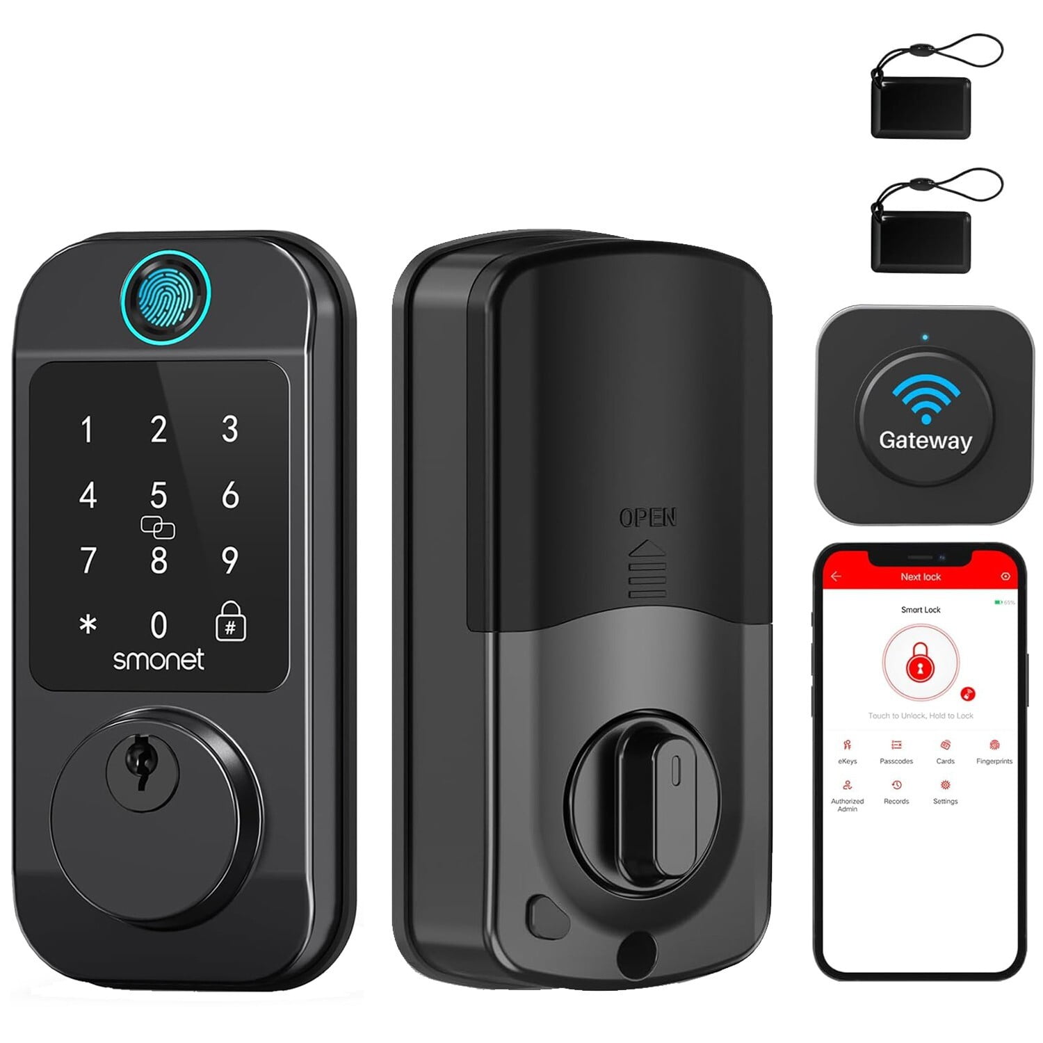 SMONET Smart Door Lock WiFi Fingerprint Keyless Entry Digital Deadbolt ...